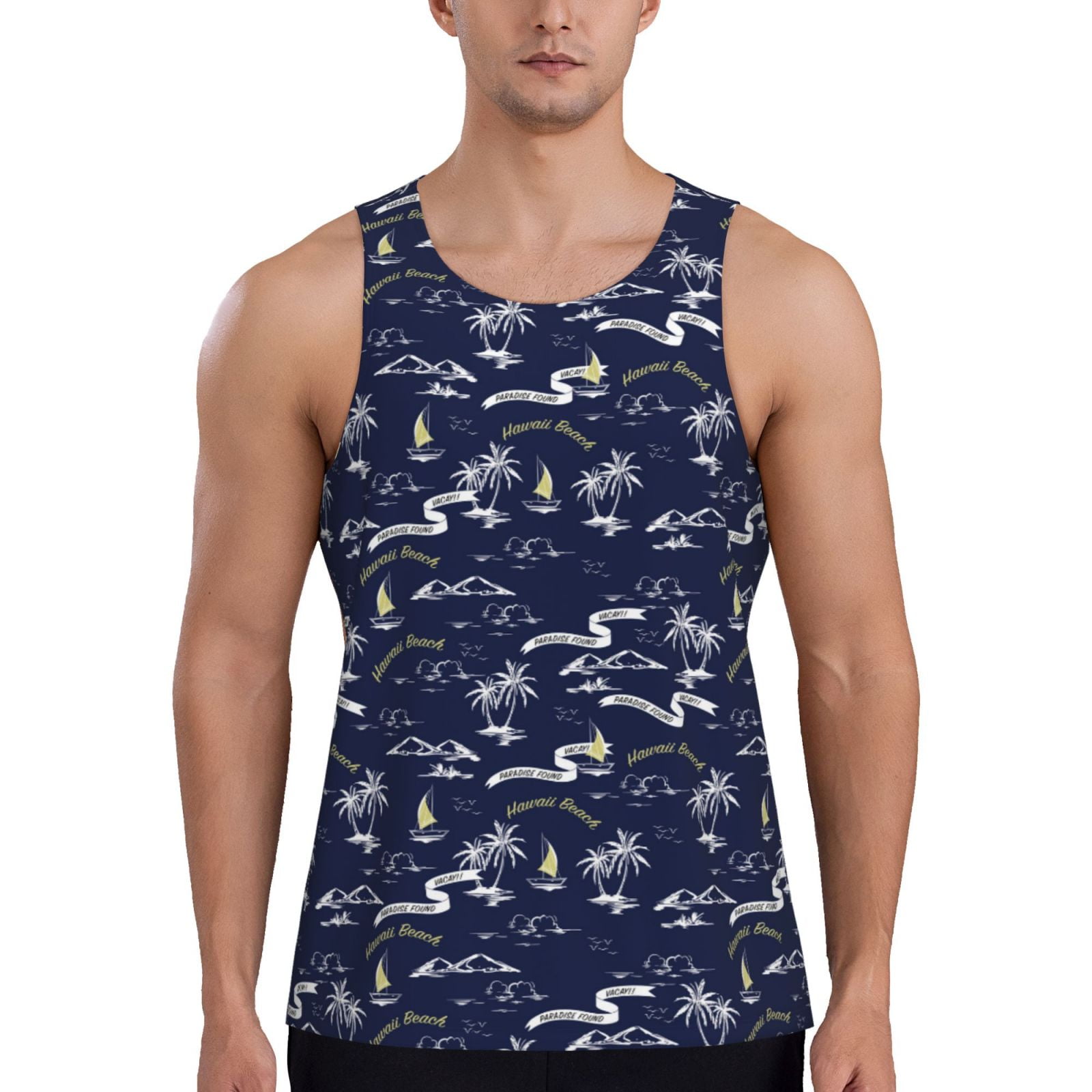 Gukieu Hawaiian Style Print Men's Quick Dry Fitness Vest, Round Neck ...