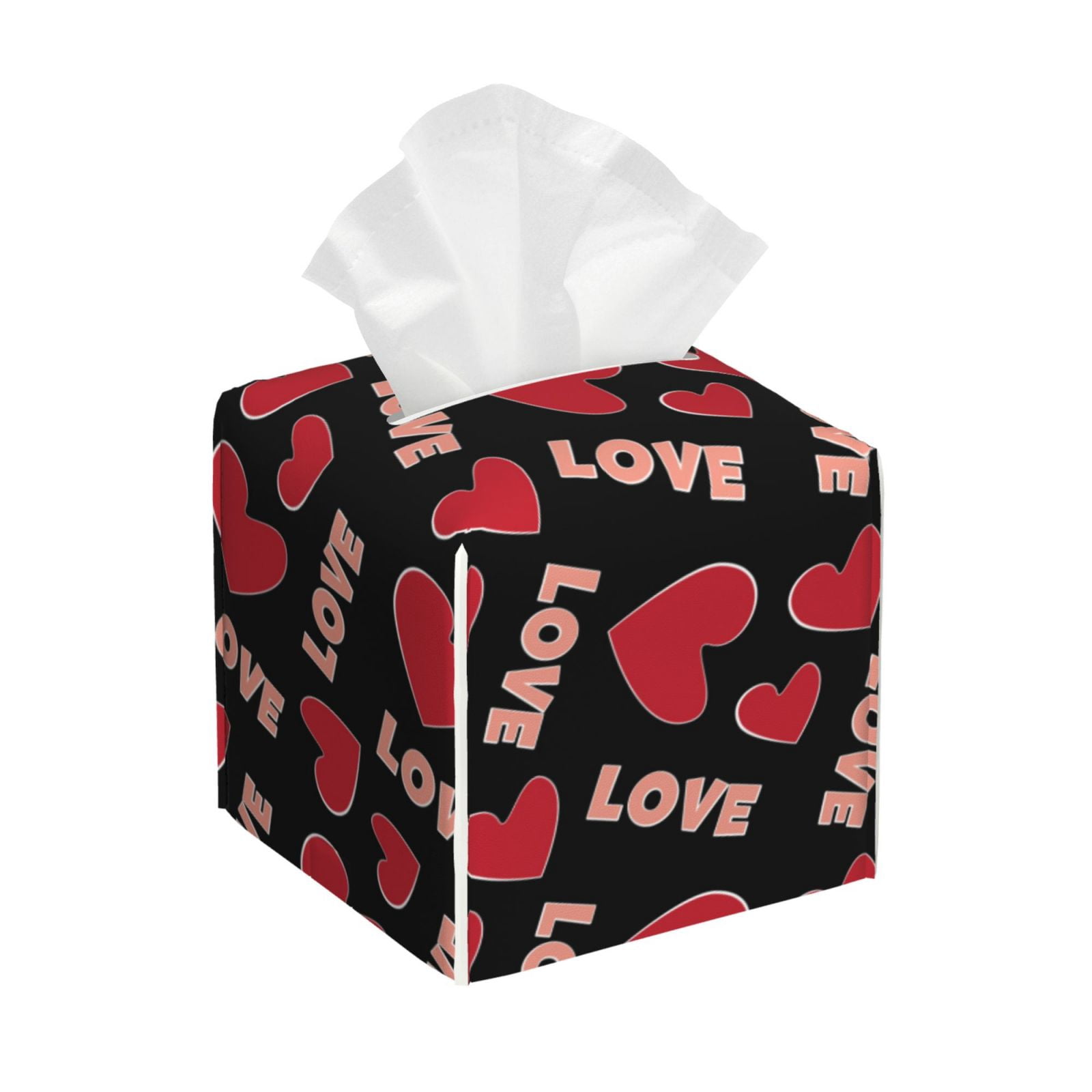 Gukieu Heart Print Leather Tissue Box, PVC Waterproof Velcro Opening ...