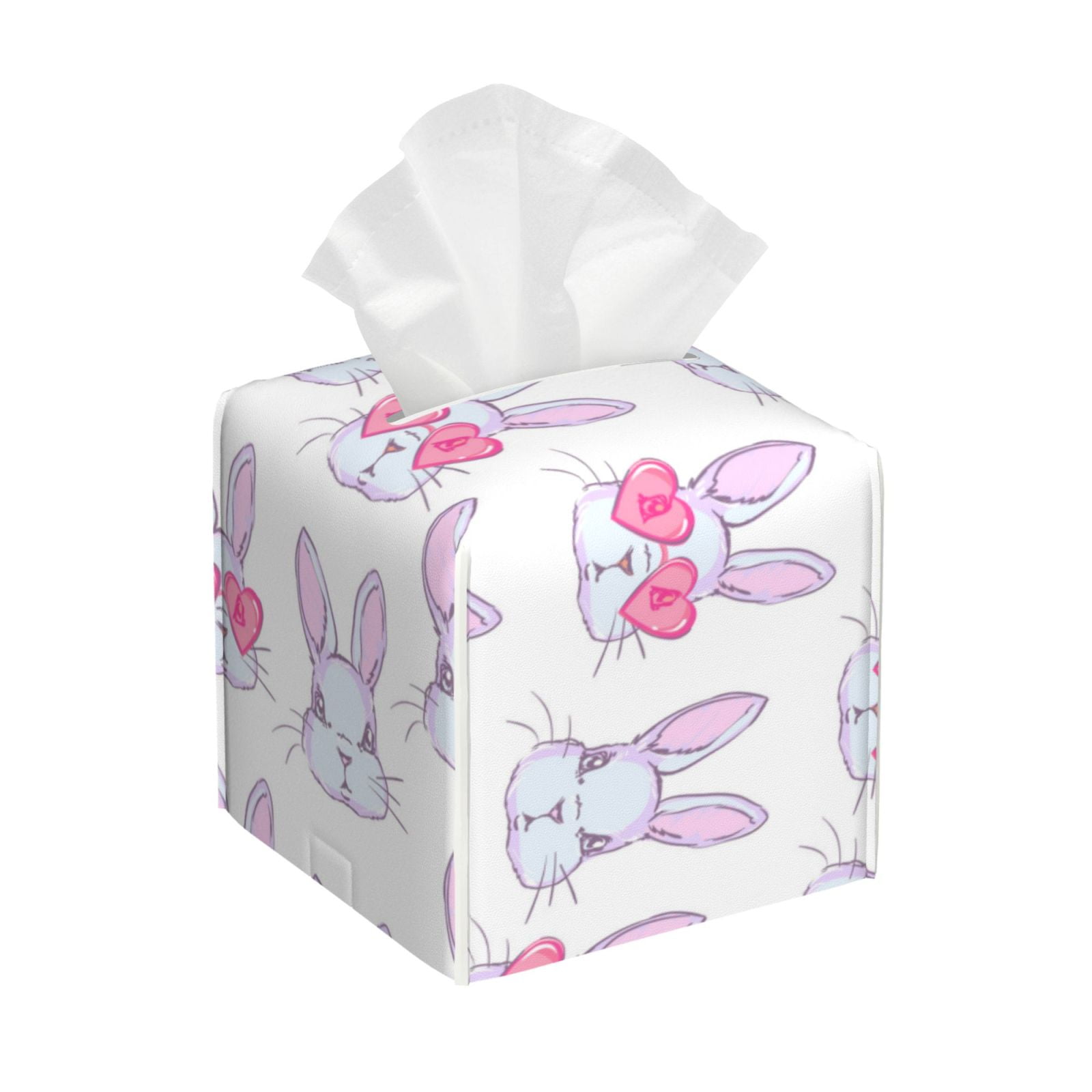 Gukieu Heart Rabbit Print Leather Tissue Box, PVC Waterproof Velcro ...