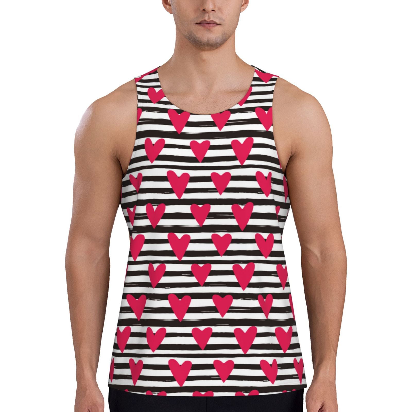 Gukieu Hearts And Lines Print Men's Quick Dry Fitness Vest, Round Neck ...