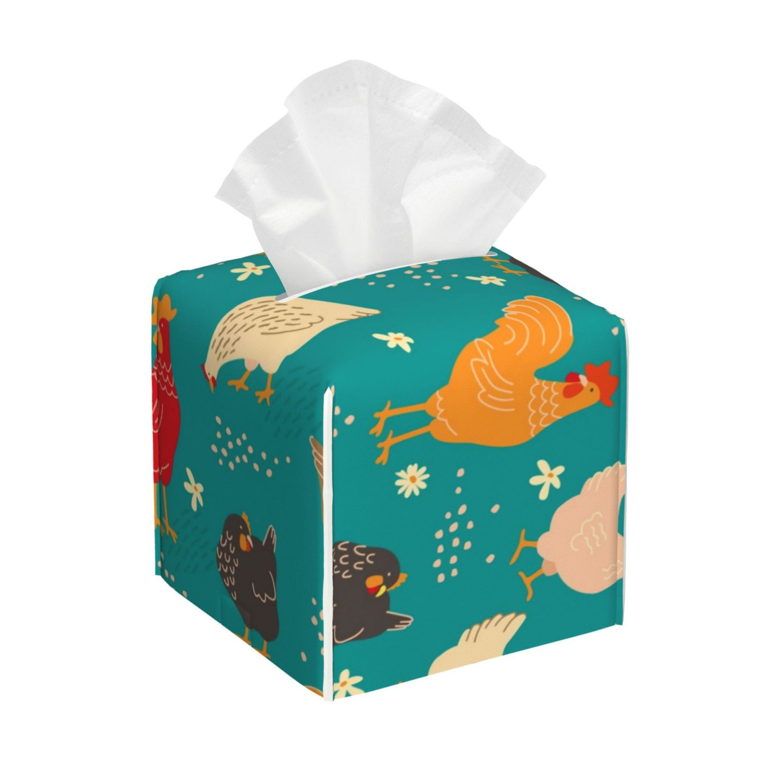Gukieu Hens And Rooster Print Leather Tissue Box, PVC Waterproof Velcro ...
