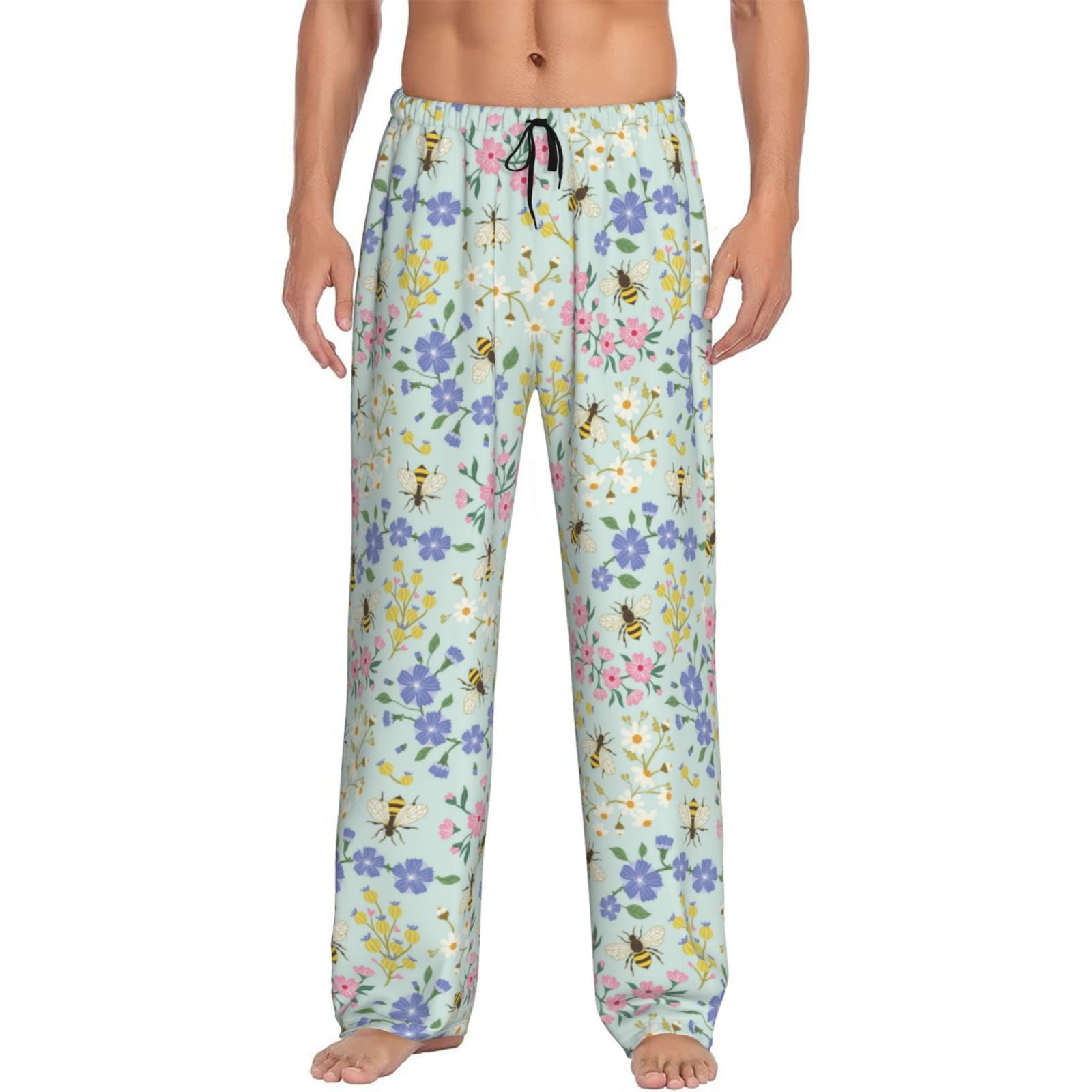 Gukieu Honey Bees And Flowers Print Men's Home Trousers, Elastic ...