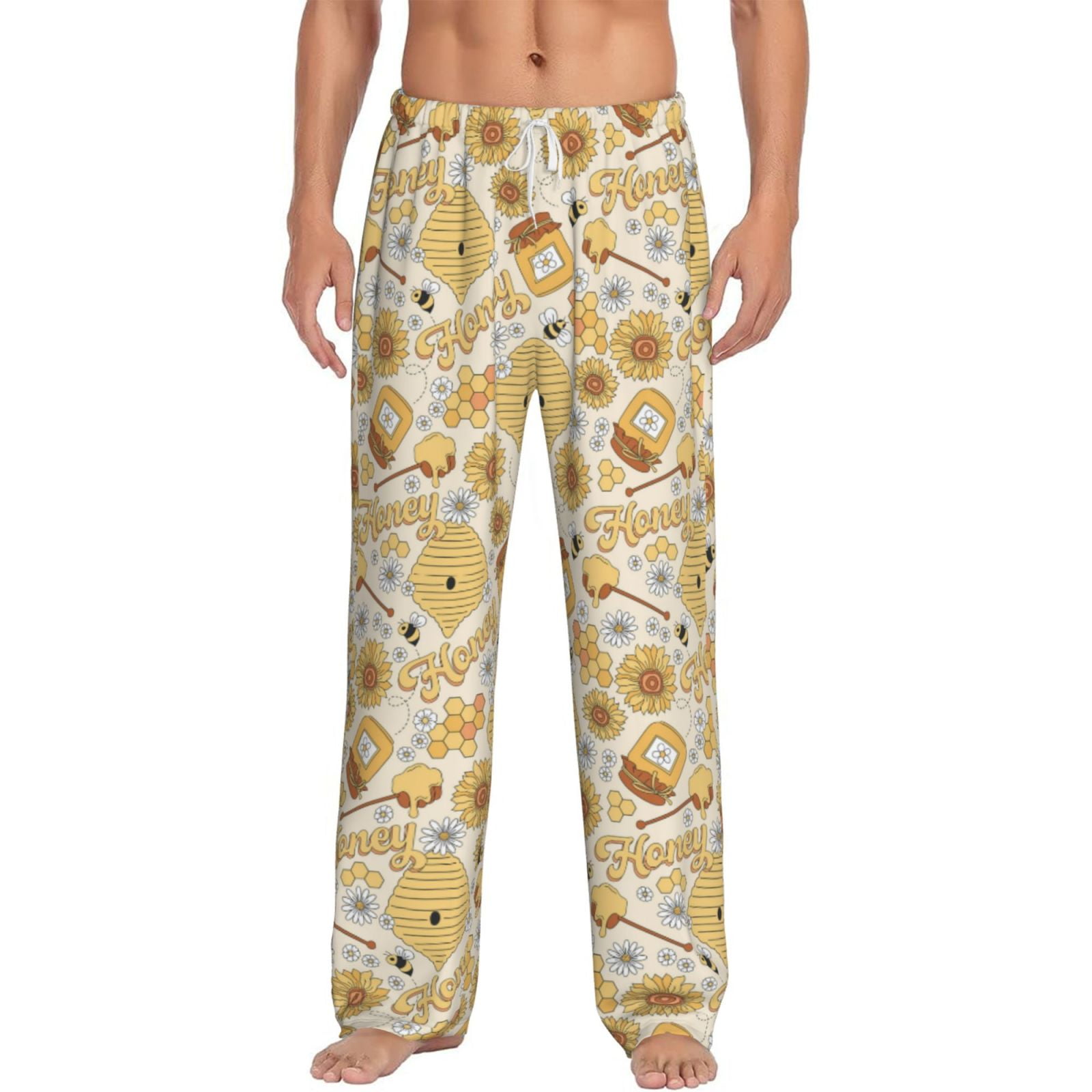 Gukieu Honey Honeycomb Print Men's Home Trousers, Elastic Drawstring ...