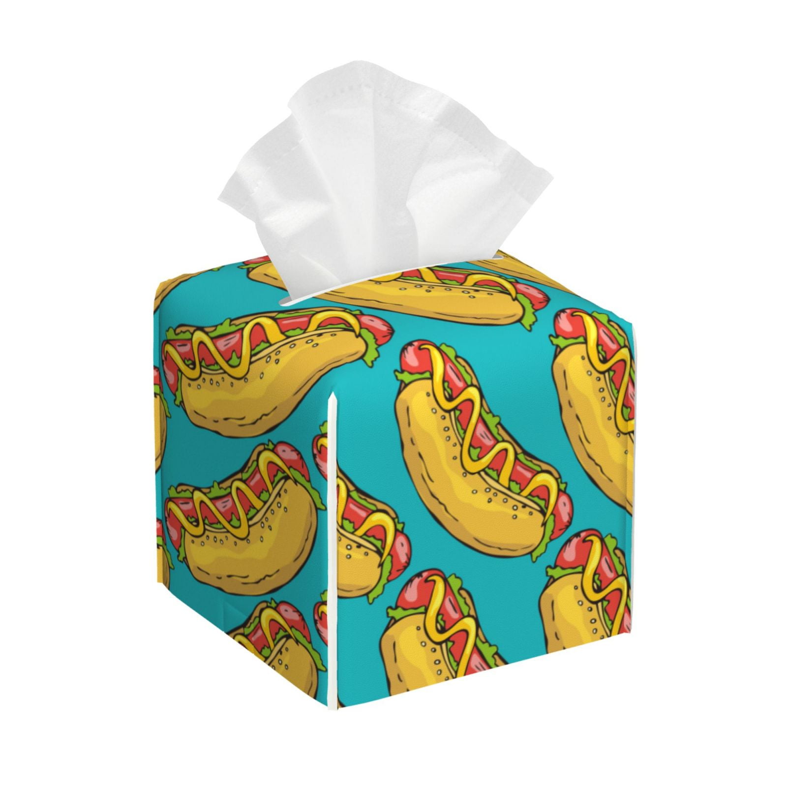 Gukieu Hot Dogs 8 Print Leather Tissue Box, PVC Waterproof Velcro ...