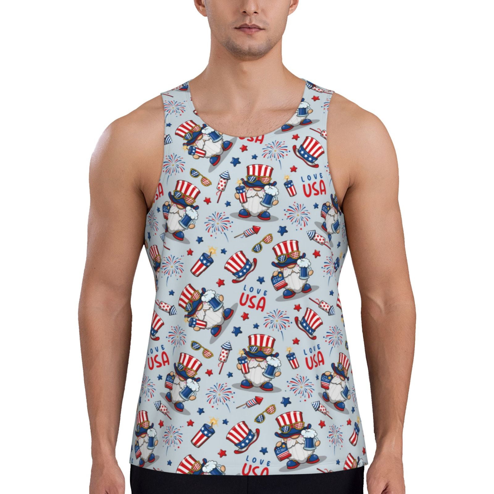 Gukieu I Love USA Print Men's Quick Dry Fitness Vest, Round Neck ...