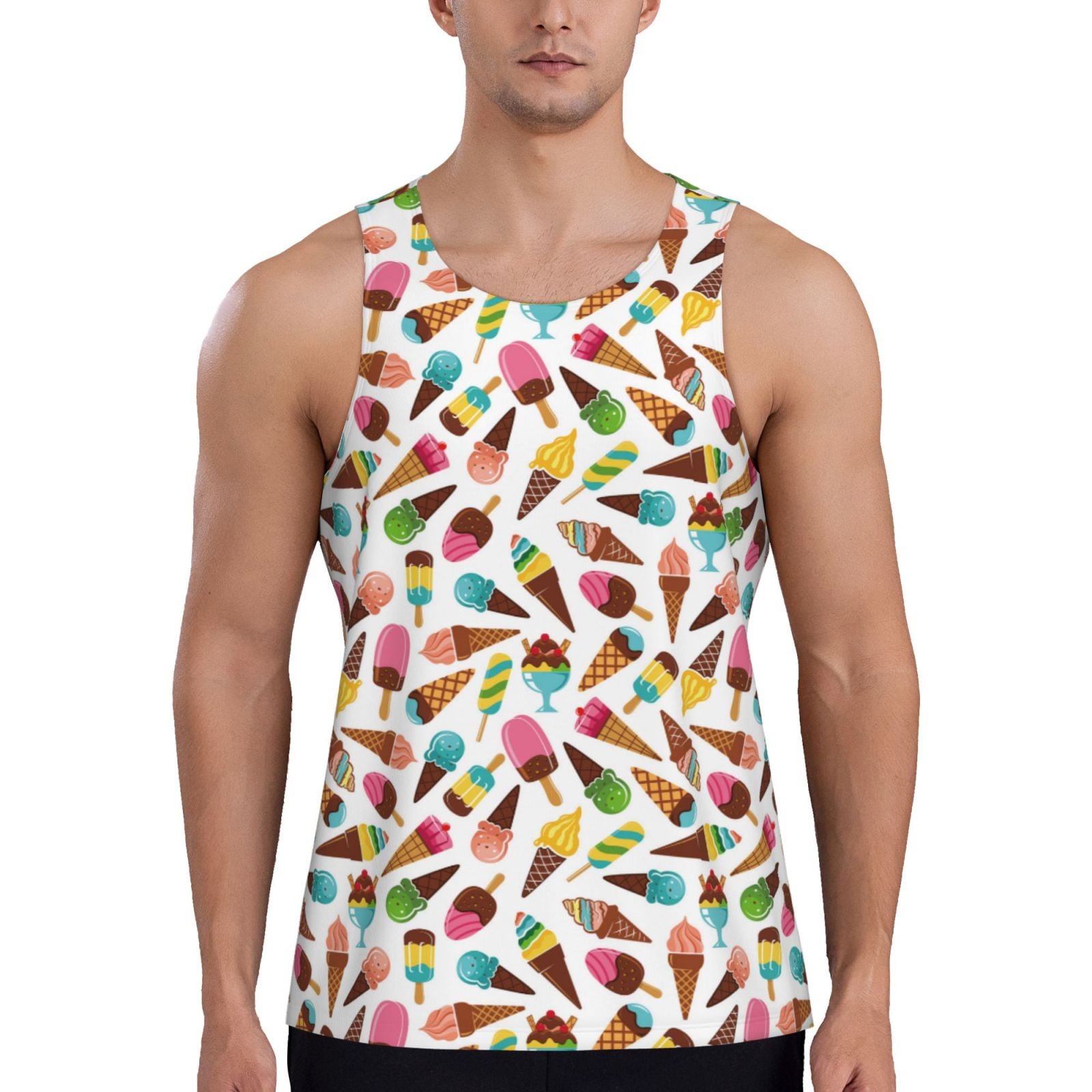 Gukieu Ice Cream Popsicles Print Men's Quick Dry Fitness Vest, Round ...