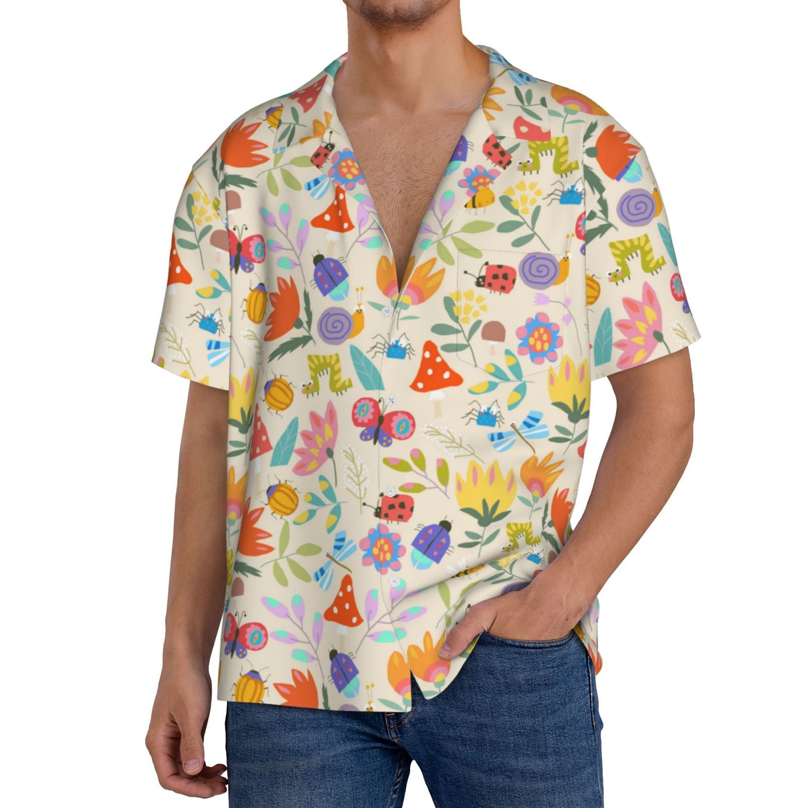 Gukieu Insects In Plants Print Men's Short-sleeved Shirts, Button-down ...