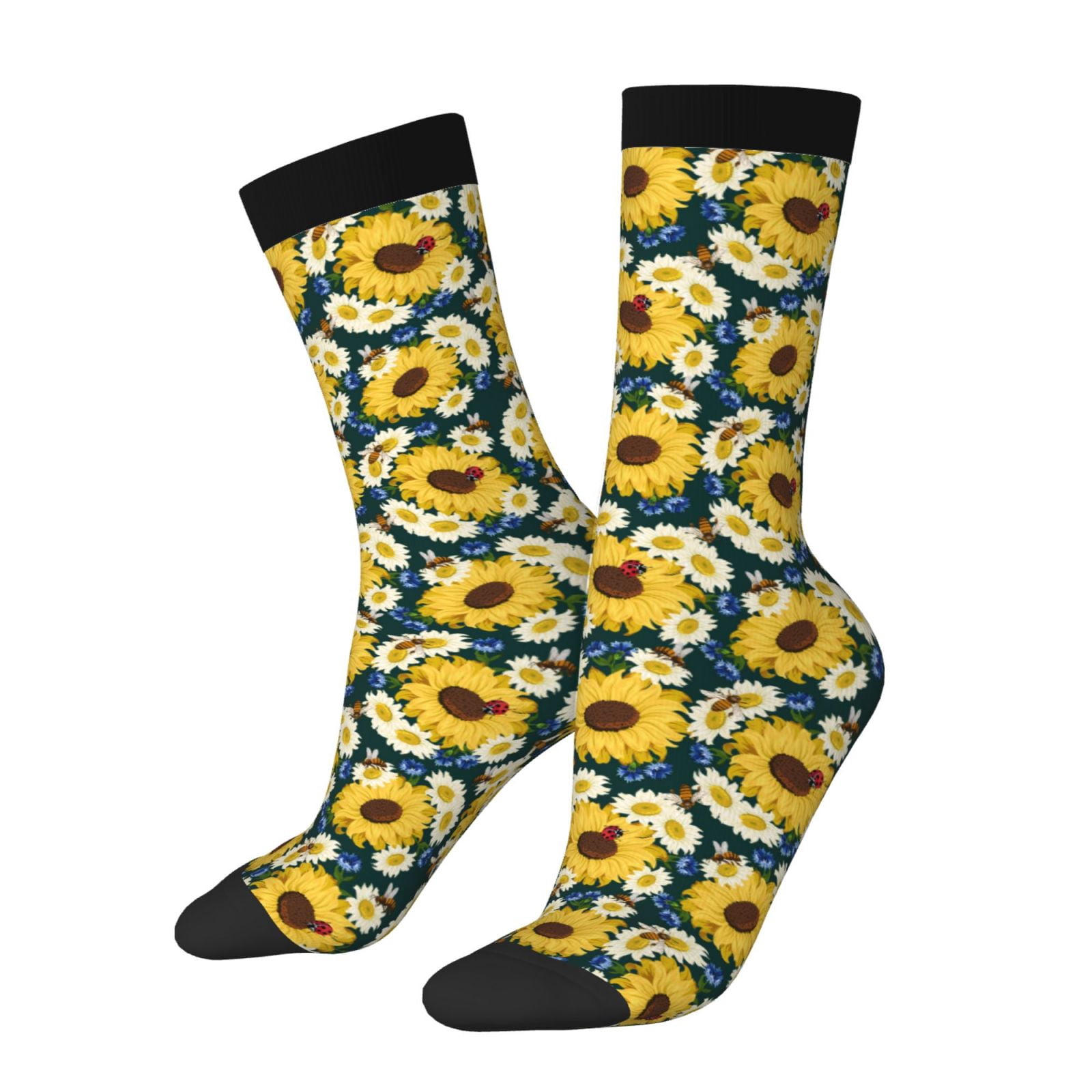 Gukieu Insects Of Flowers Print Contrast Color Mid-calf Socks, Sweat ...