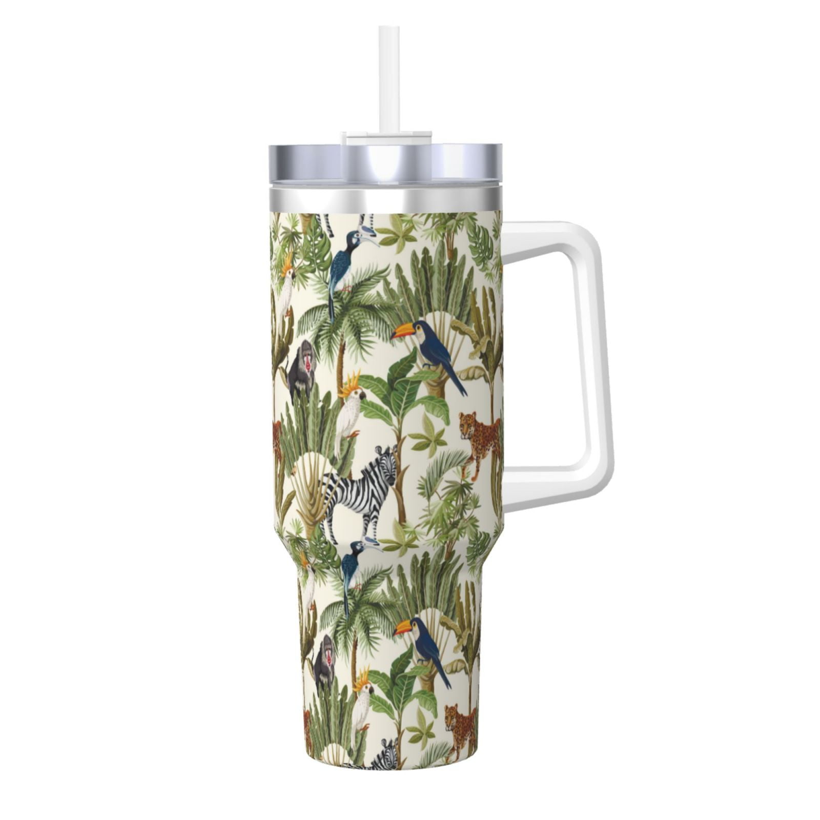 Gukieu Jungle Animals Print 40OZ Ice Cup, Stainless Steel Vacuum Kettle ...