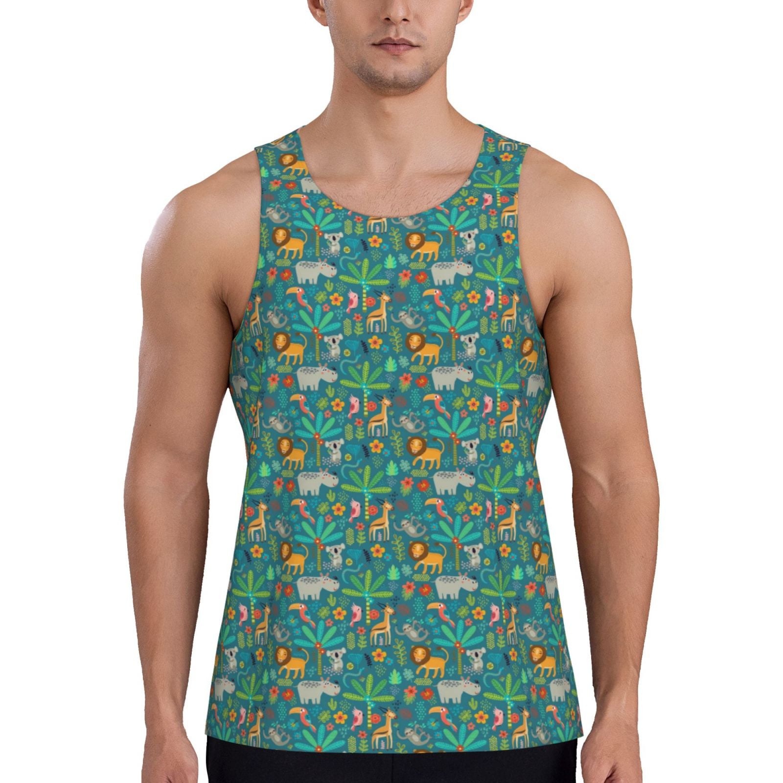 Gukieu Jungle Animals Print Men's Quick Dry Fitness Vest, Round Neck ...