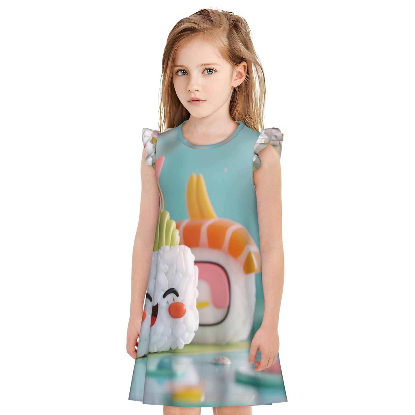 Gukieu Kawaii Sushi Characters Delight Print Girls' Flying Sleeves ...