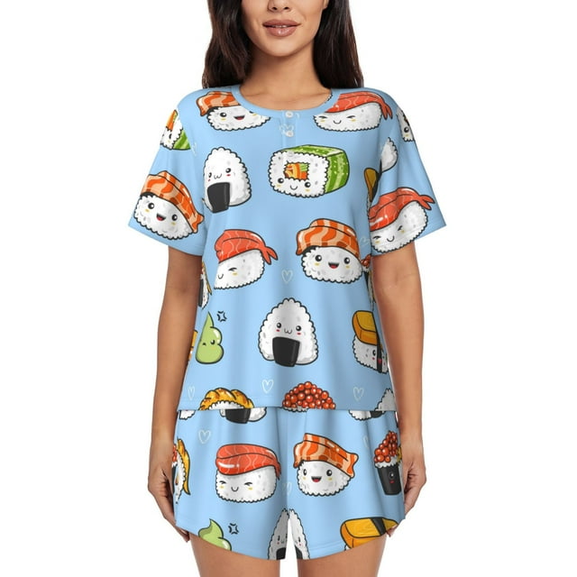 Gukieu Kawaii Sushi Print Women's Short-sleeved Pajama Set, Round Neck ...