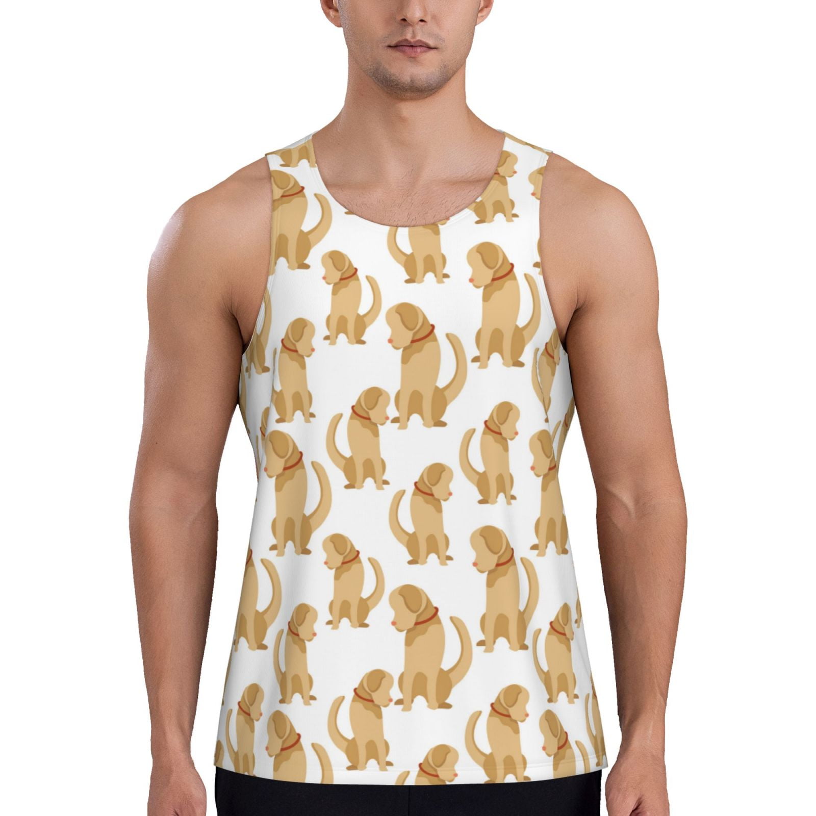 Gukieu Labrador Retriever Dog Print Men's Quick Dry Fitness Vest, Round ...
