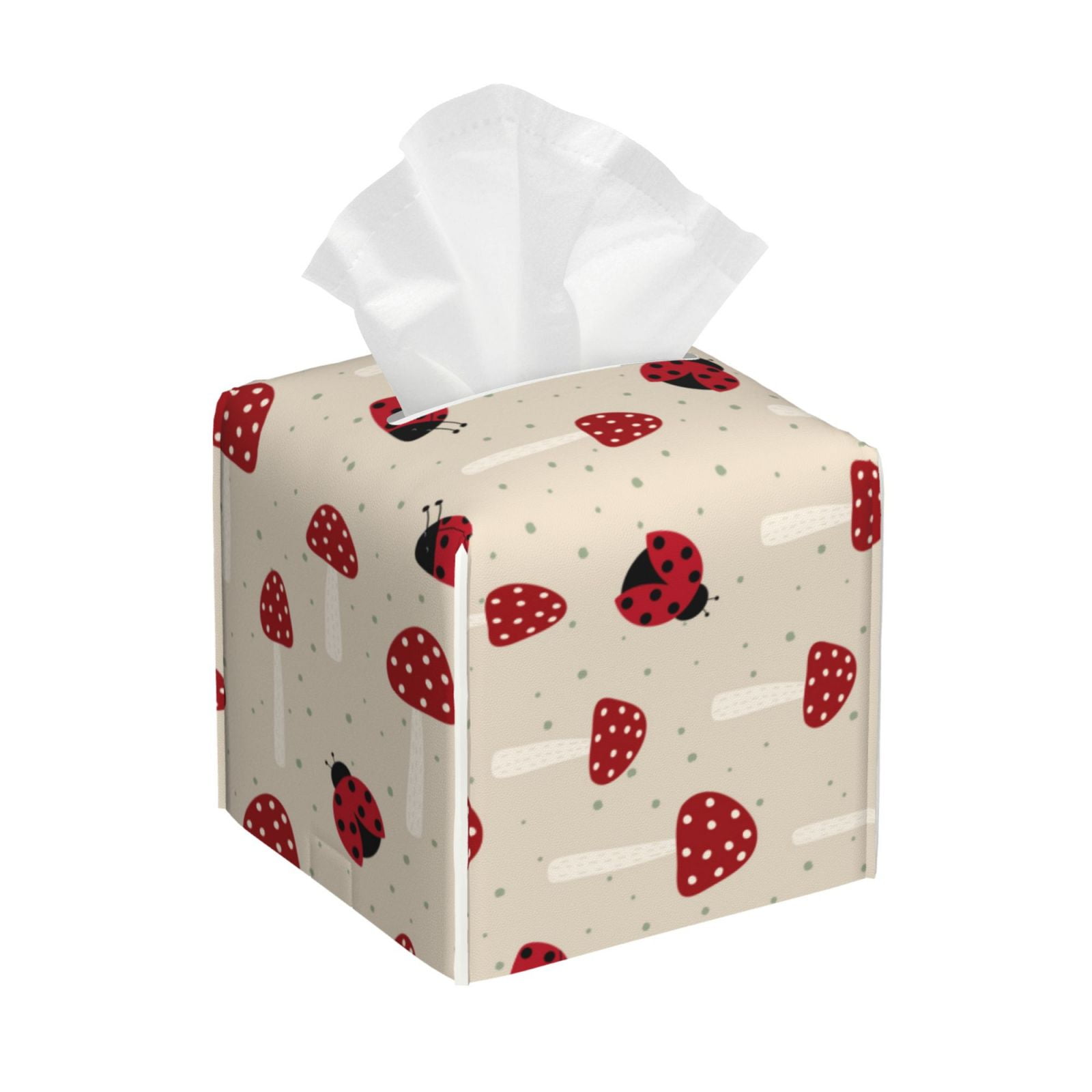 Gukieu Ladybug With Mushroom Print Leather Tissue Box, PVC Waterproof ...