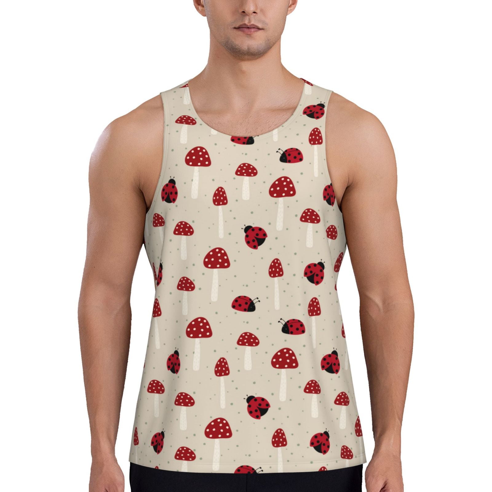 Gukieu Ladybug With Mushroom Print Men's Quick Dry Fitness Vest, Round ...