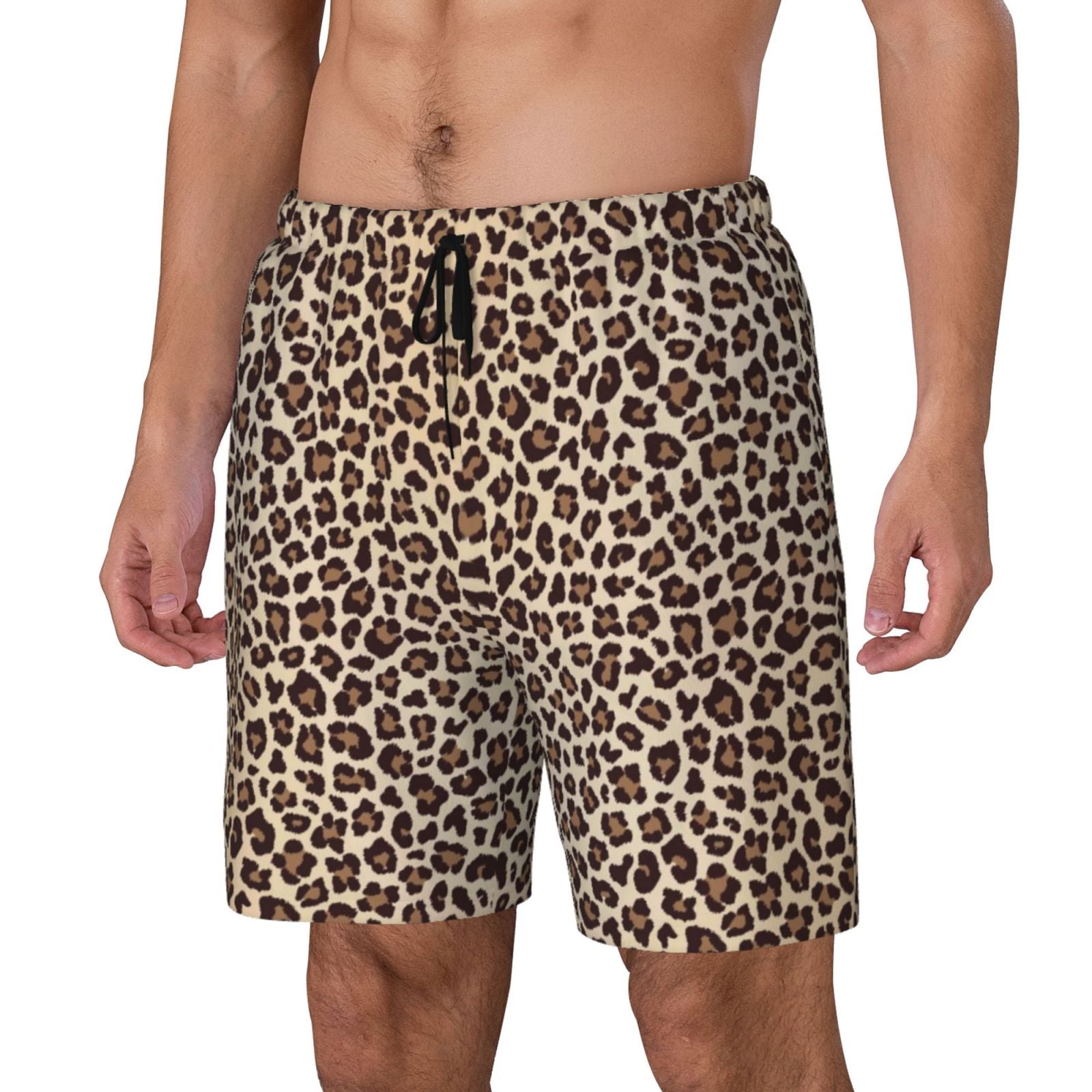 Gukieu Leopard Print-2 Print Men's Double Layer Sports Swim Trunks ...