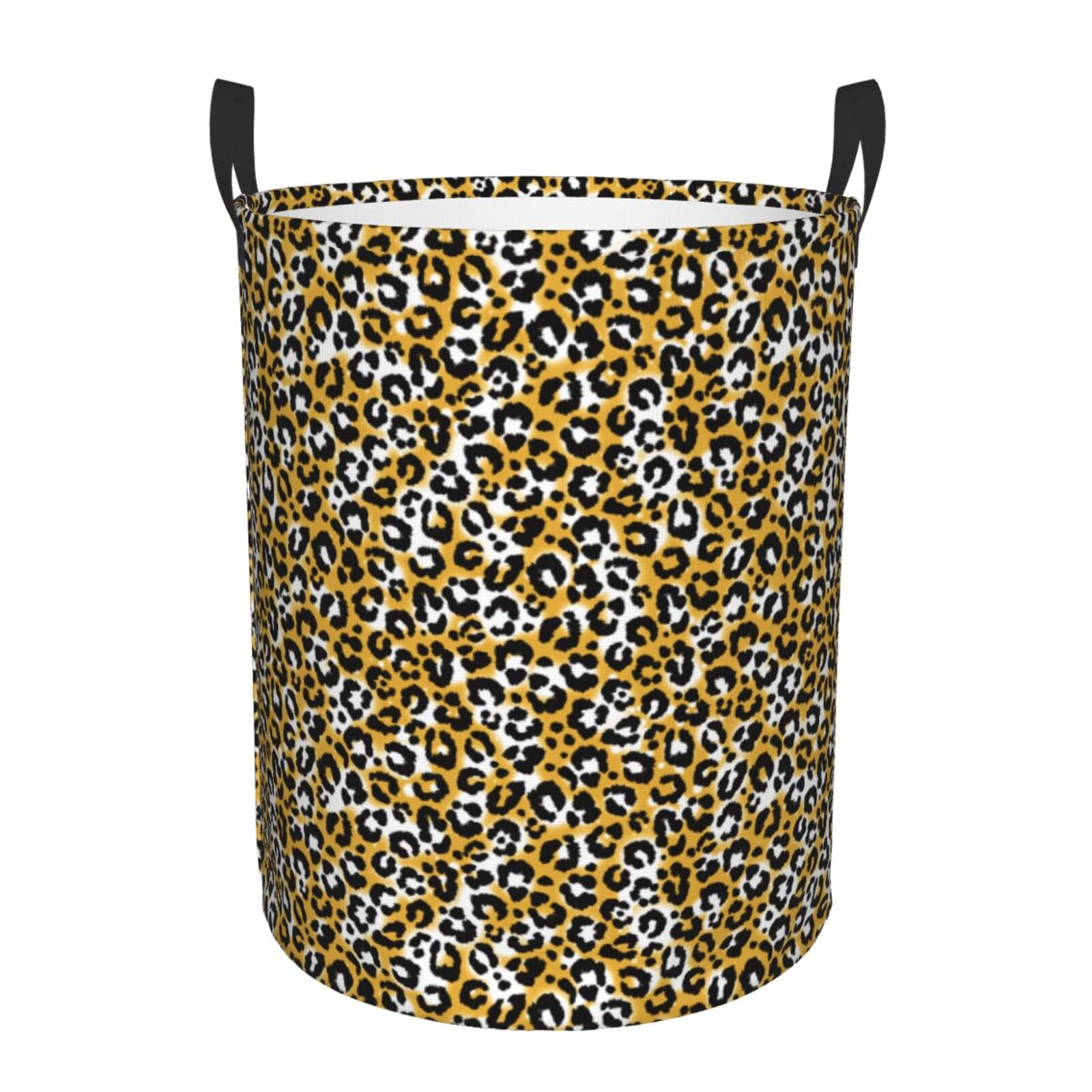 Gukieu Leopard Print Round Dirty Clothes Bag, Waterproof Standing Home ...