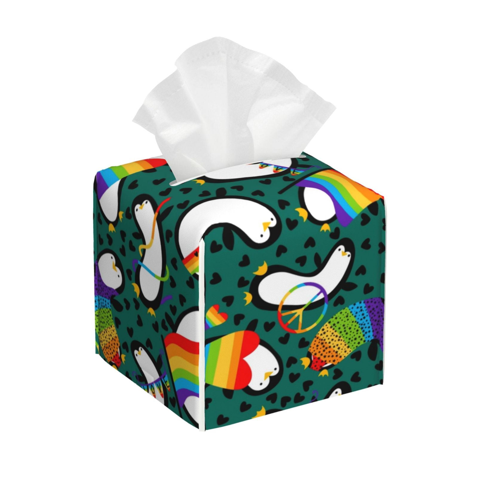 Gukieu Lgbt Penguin Print Leather Tissue Box, PVC Waterproof Velcro ...