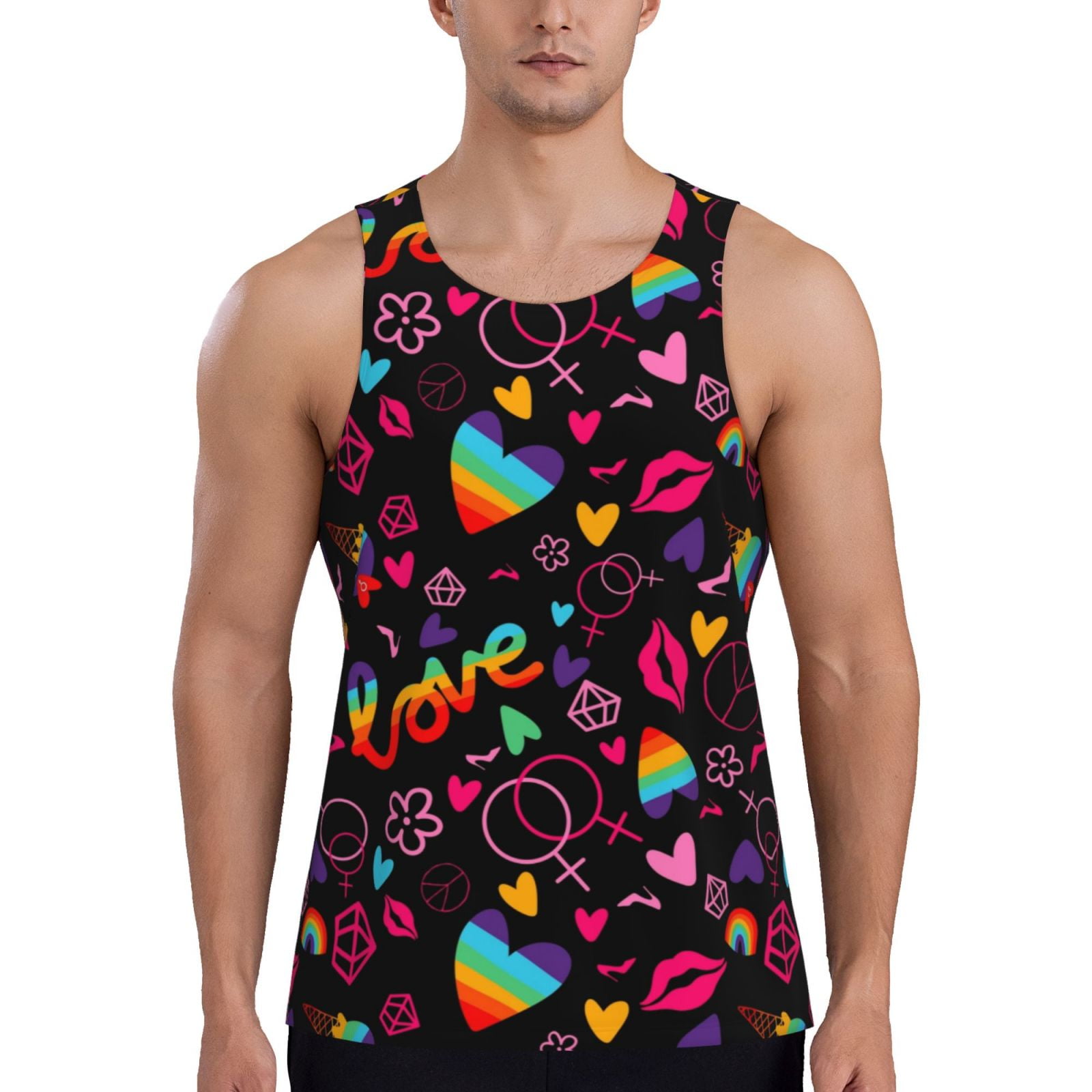 Gukieu Lgbt Rainbow For Pride Print Men's Quick Dry Fitness Vest, Round ...