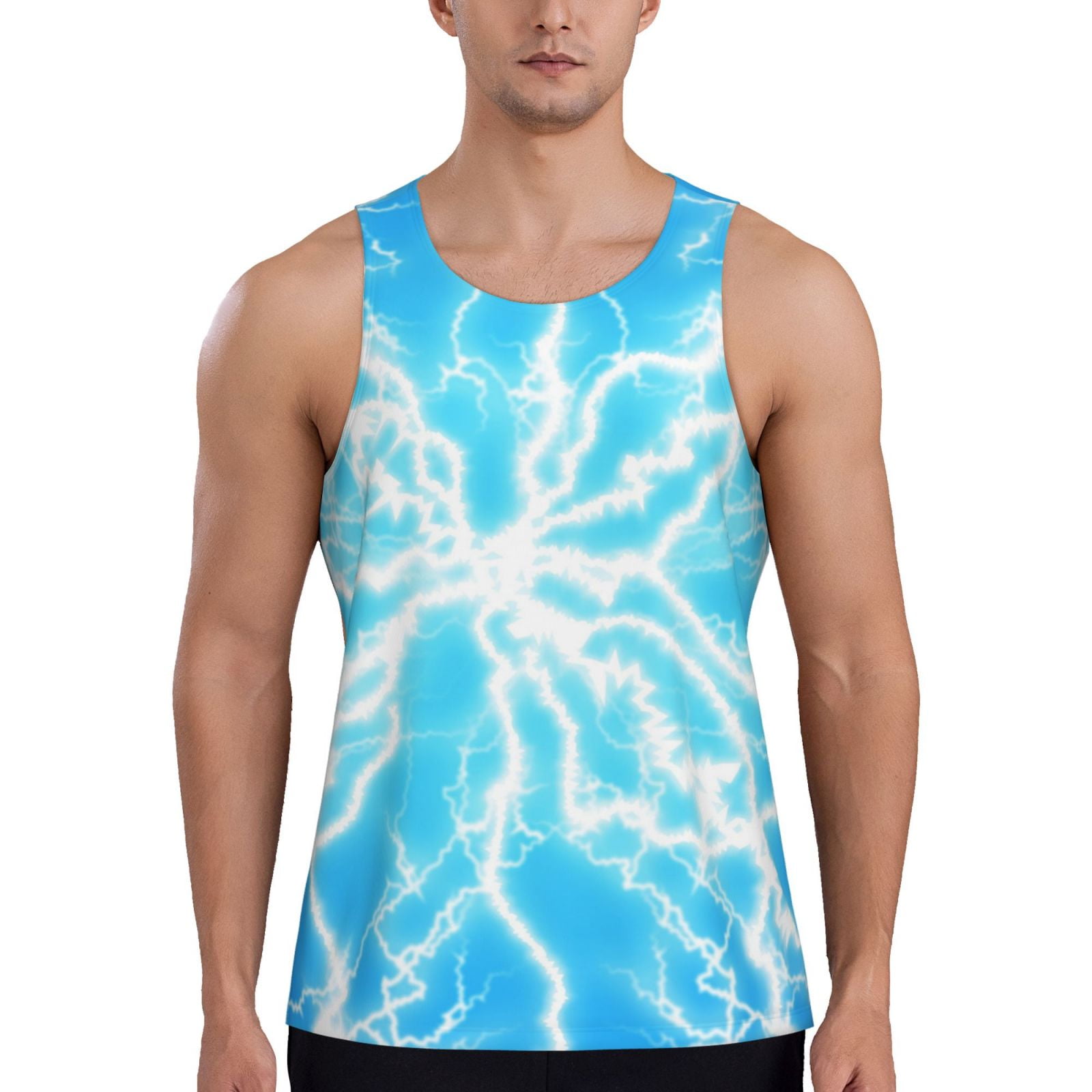 Gukieu Light blue flash Print Men's Quick Dry Fitness Vest, Round Neck ...