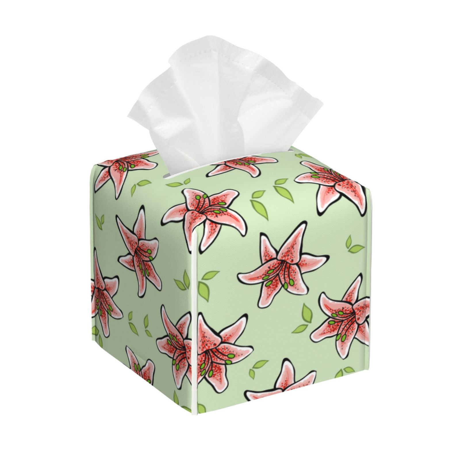 Gukieu Lilies Flowers Print Leather Tissue Box, PVC Waterproof Velcro ...
