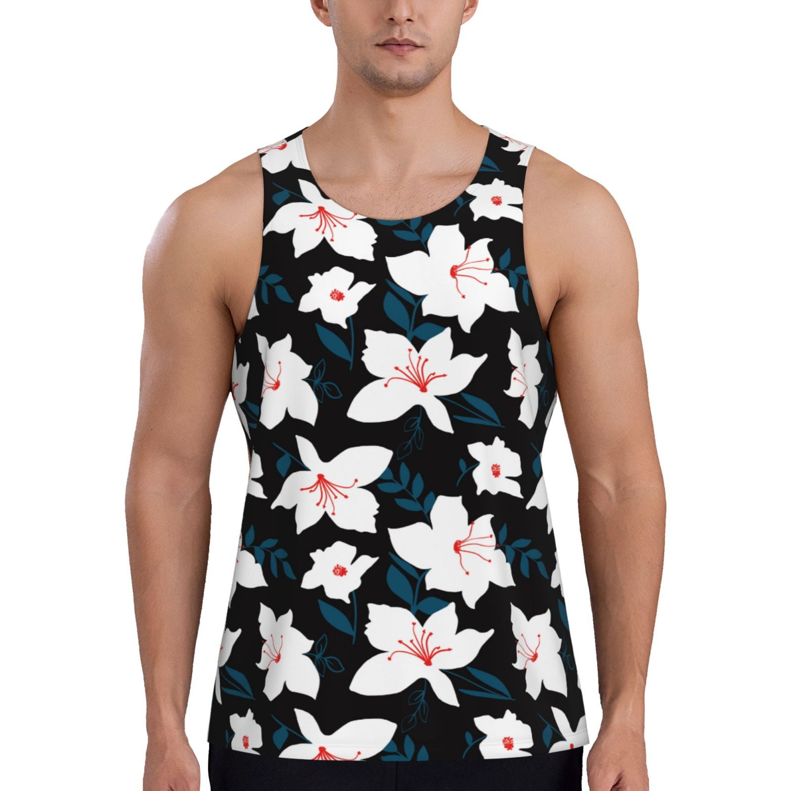Gukieu Lilies Flowers Print Men's Quick Dry Fitness Vest, Round Neck ...