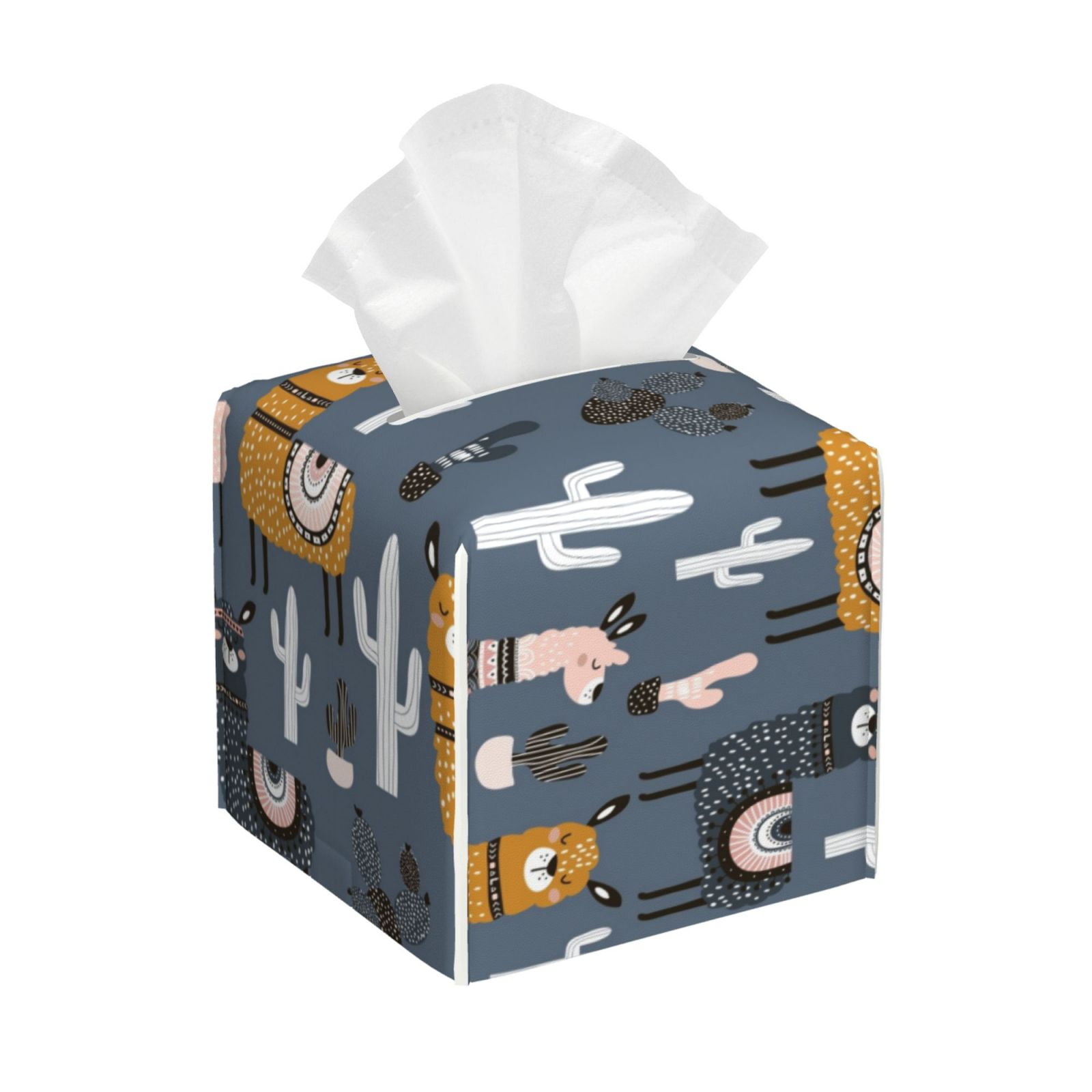 Gukieu Llama and Cactus Print Leather Tissue Box, PVC Waterproof Velcro ...