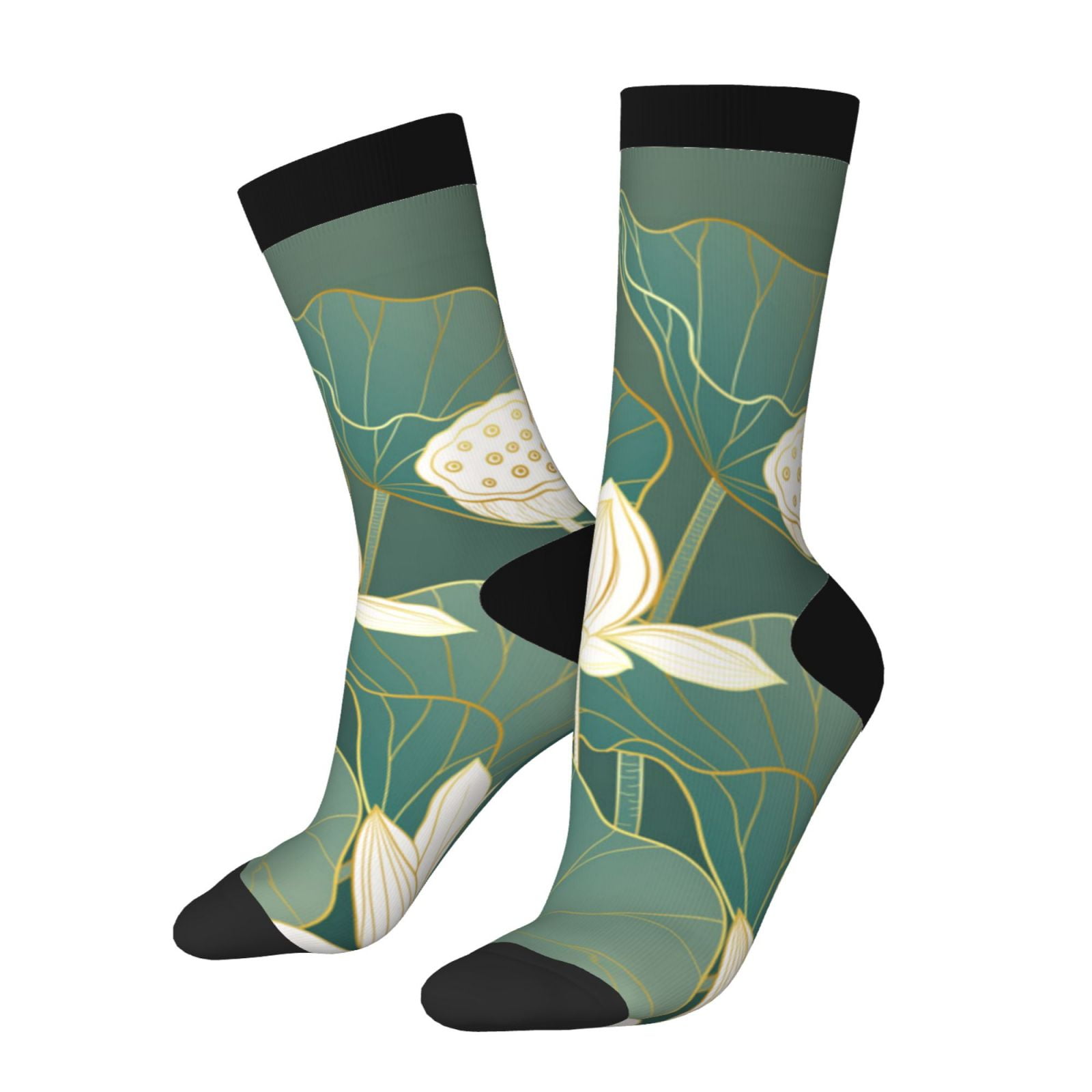 Gukieu Lotus Golden Line Print Contrast Color Mid-calf Socks, Sweat ...