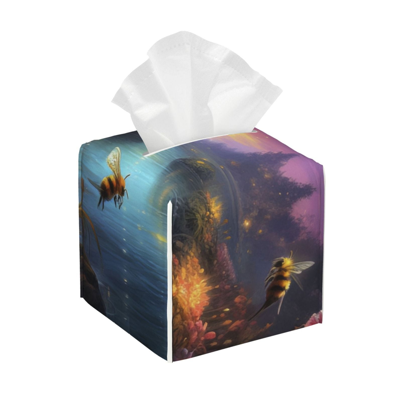 Gukieu Magical Bees Twilight River Print Leather Tissue Box, PVC ...