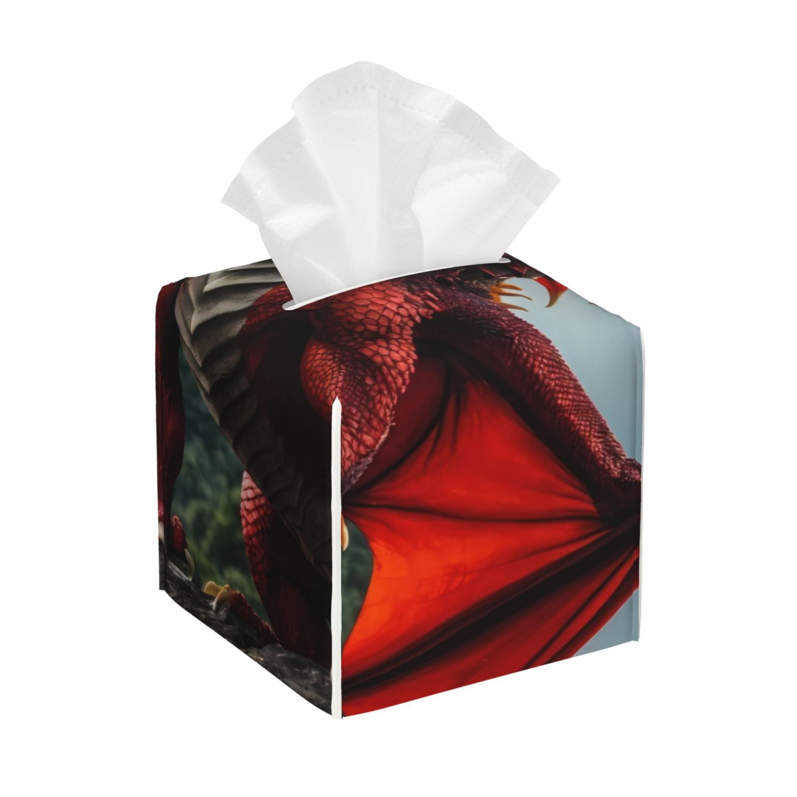 Gukieu Majestic Red Dragon Print Leather Tissue Box, PVC Waterproof ...