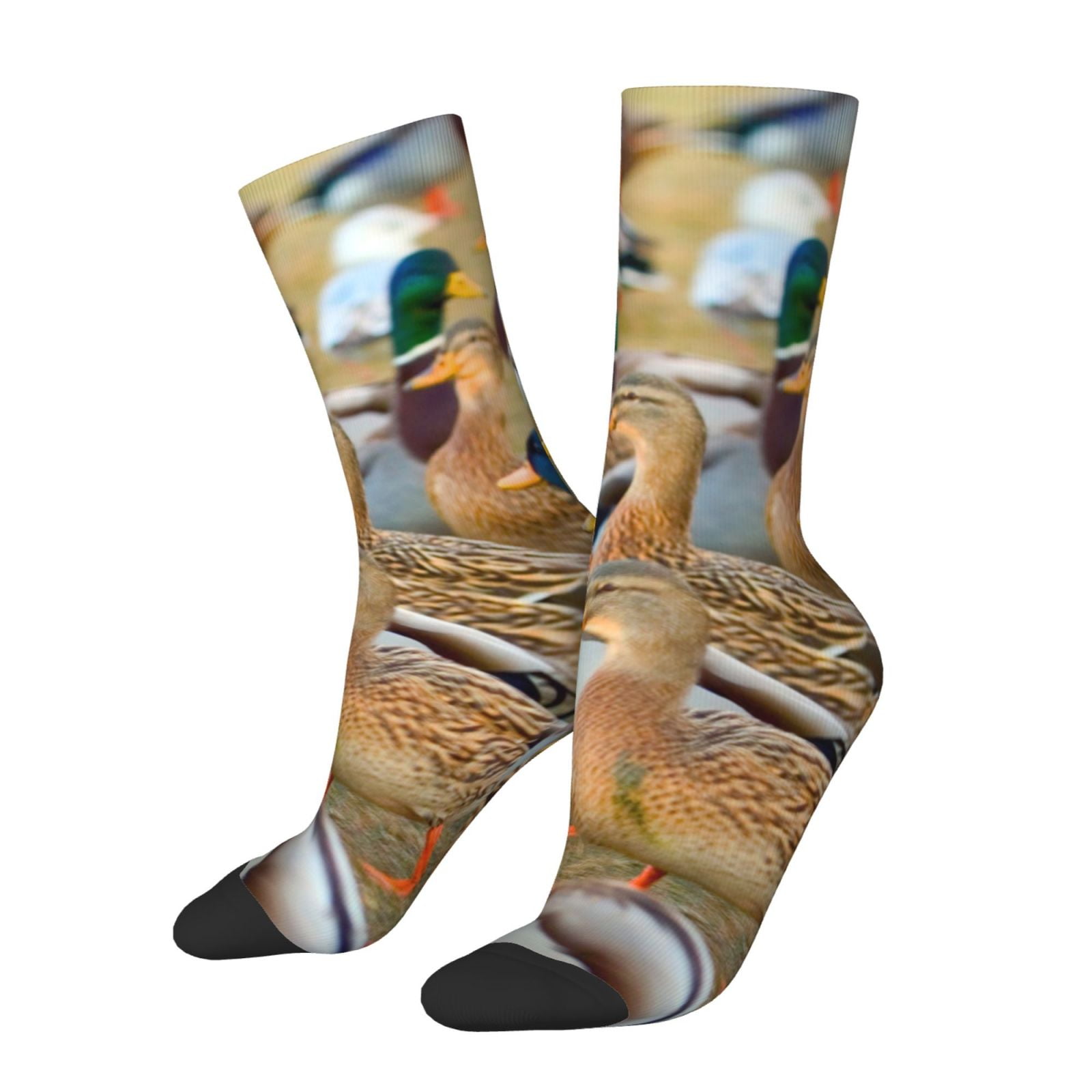 Gukieu Mallard Ducks Print Contrast Color Mid-calf Socks, Sweat-wicking ...