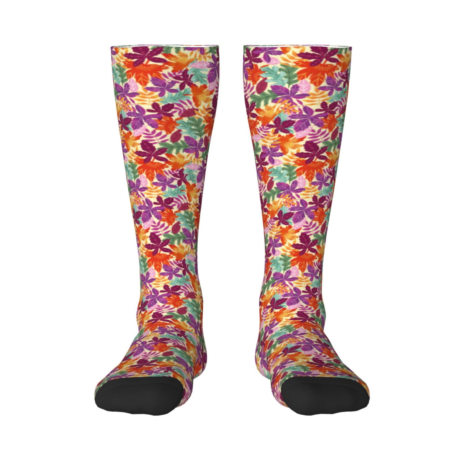 Gukieu Maple Leaves Print Contrast Color Stockings, Elastic Sports ...