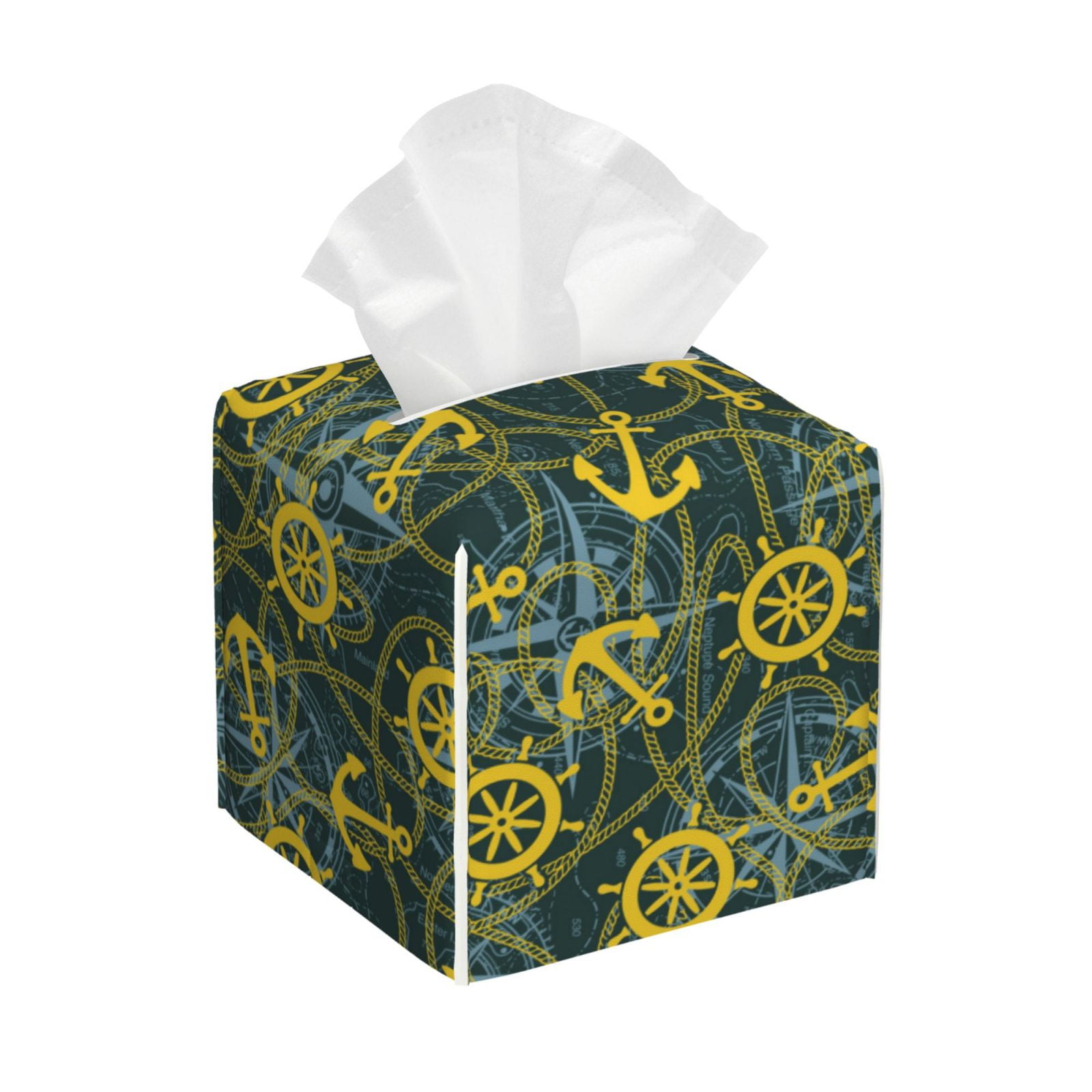 Gukieu Marine Anchors And Compass Print Leather Tissue Box, PVC ...