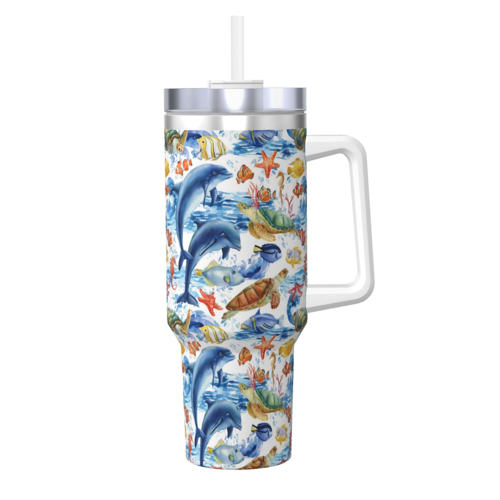 Gukieu Marine Animals Print 40OZ Ice Cup, Stainless Steel Vacuum Kettle ...