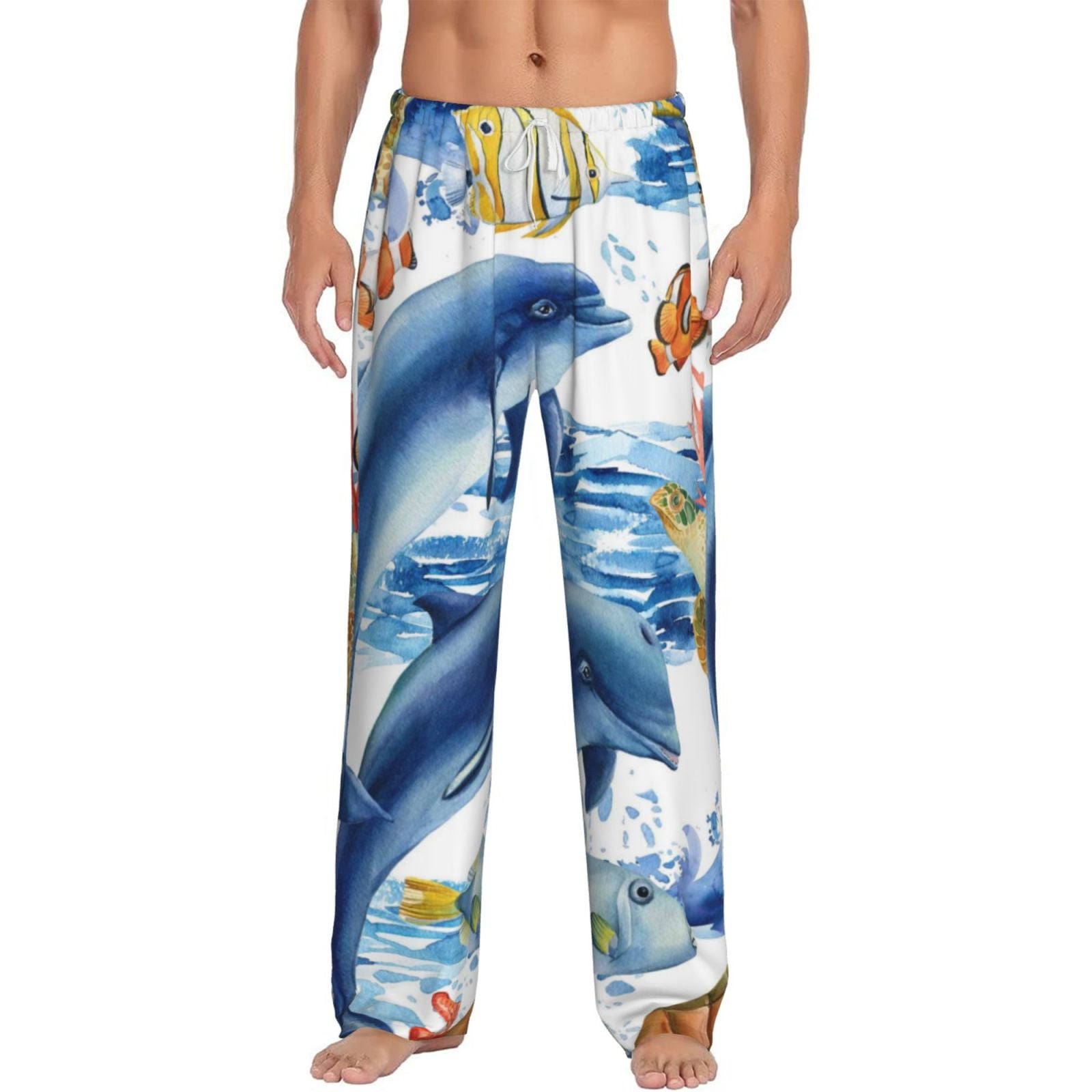 Gukieu Marine Animals Print Men's Home Trousers, Elastic Drawstring ...