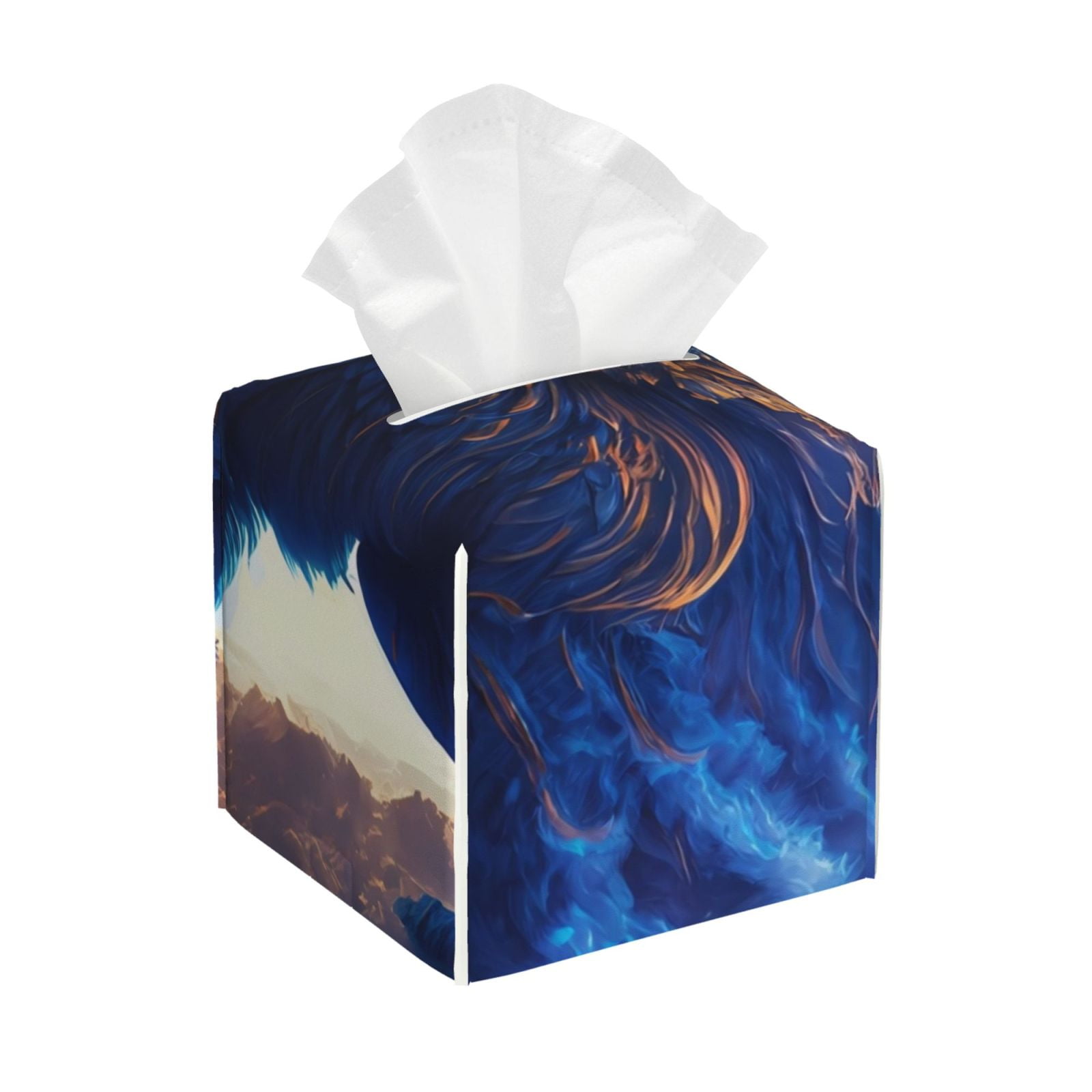Gukieu Moonlit Blue Wolf Print Leather Tissue Box, PVC Waterproof ...