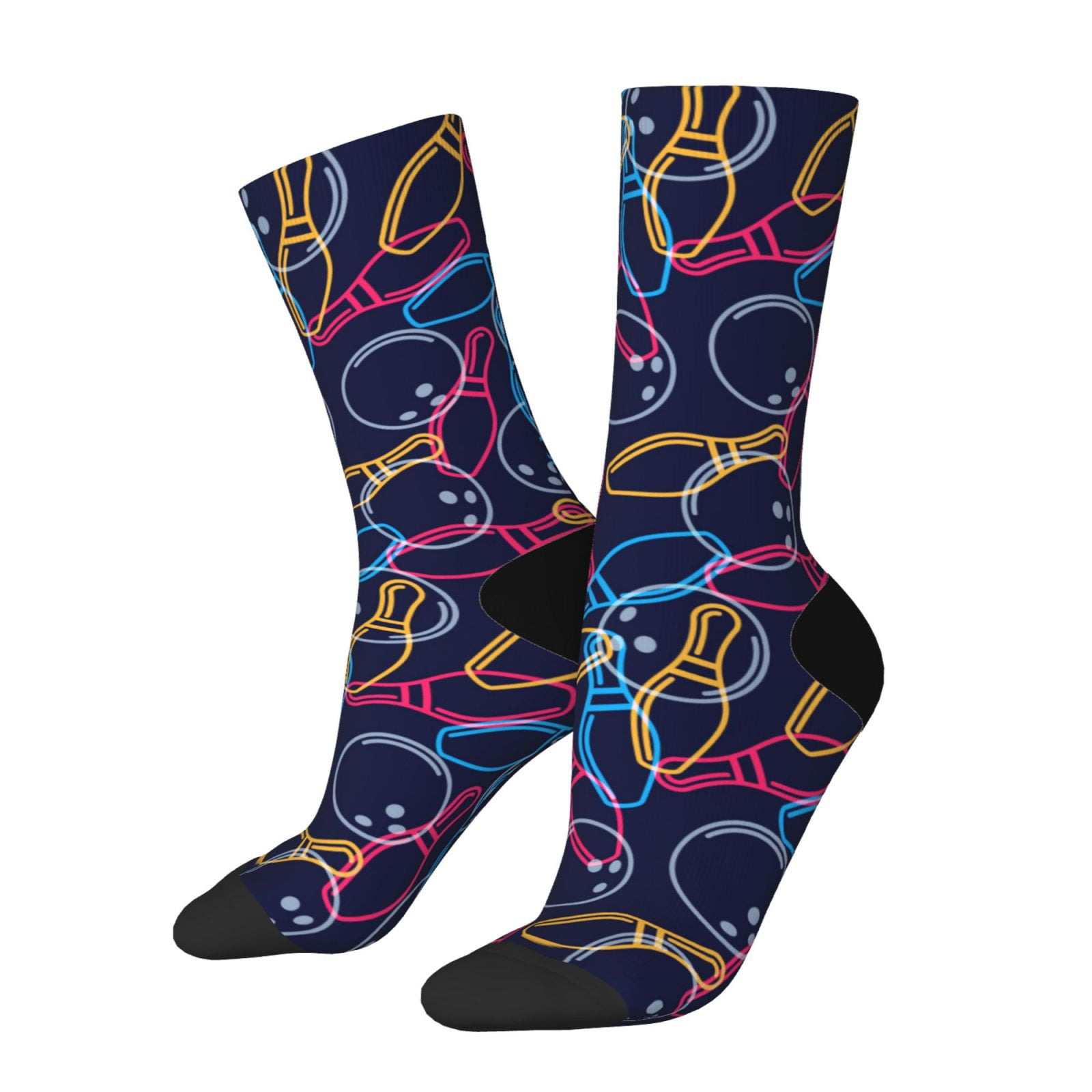 Gukieu Multicolor Bowling Print Contrast Color Mid-calf Socks, Sweat ...