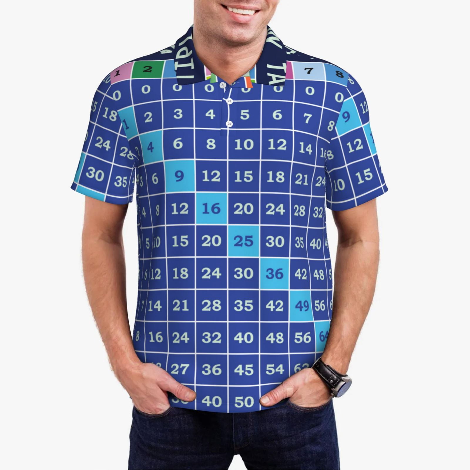 Gukieu Multiplication Table Print Men's Quick-drying POLO Shirt, Button ...