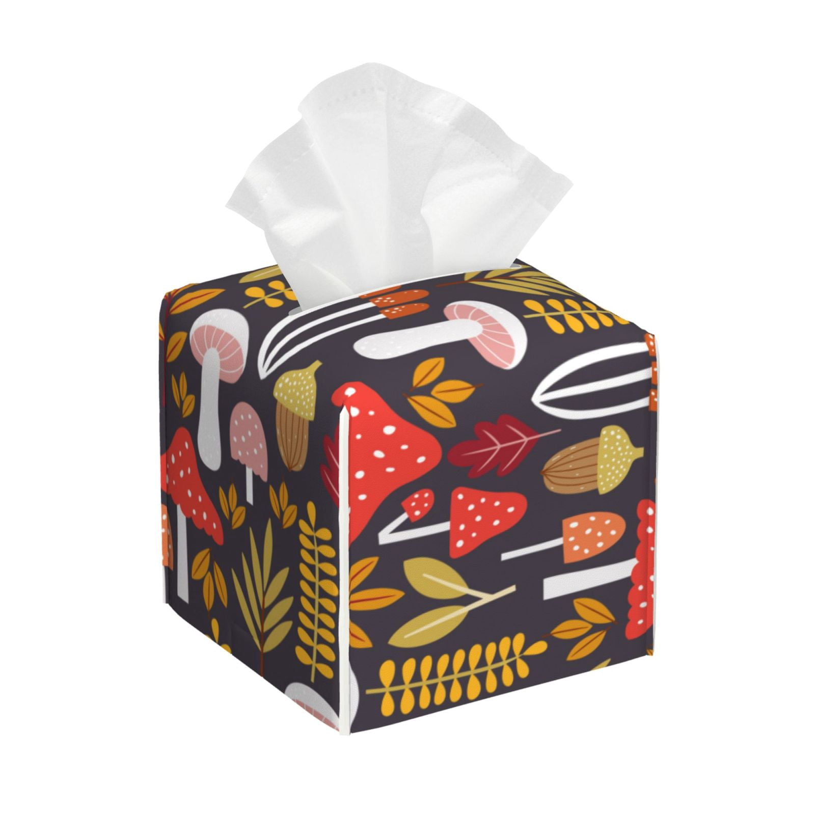 Gukieu Mushrooms And Leaves Print Leather Tissue Box, PVC Waterproof ...