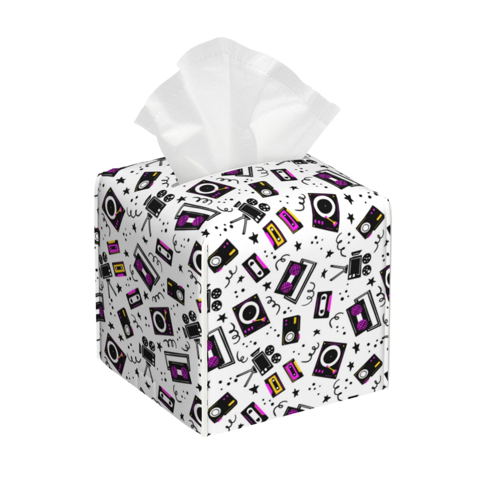 Gukieu Music Player Print Leather Tissue Box, PVC Waterproof Velcro ...