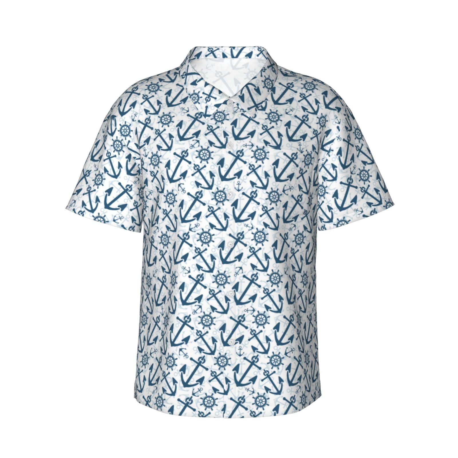 Gukieu Nautical Theme Anchors Print Men's Short-sleeved Shirts, Button ...