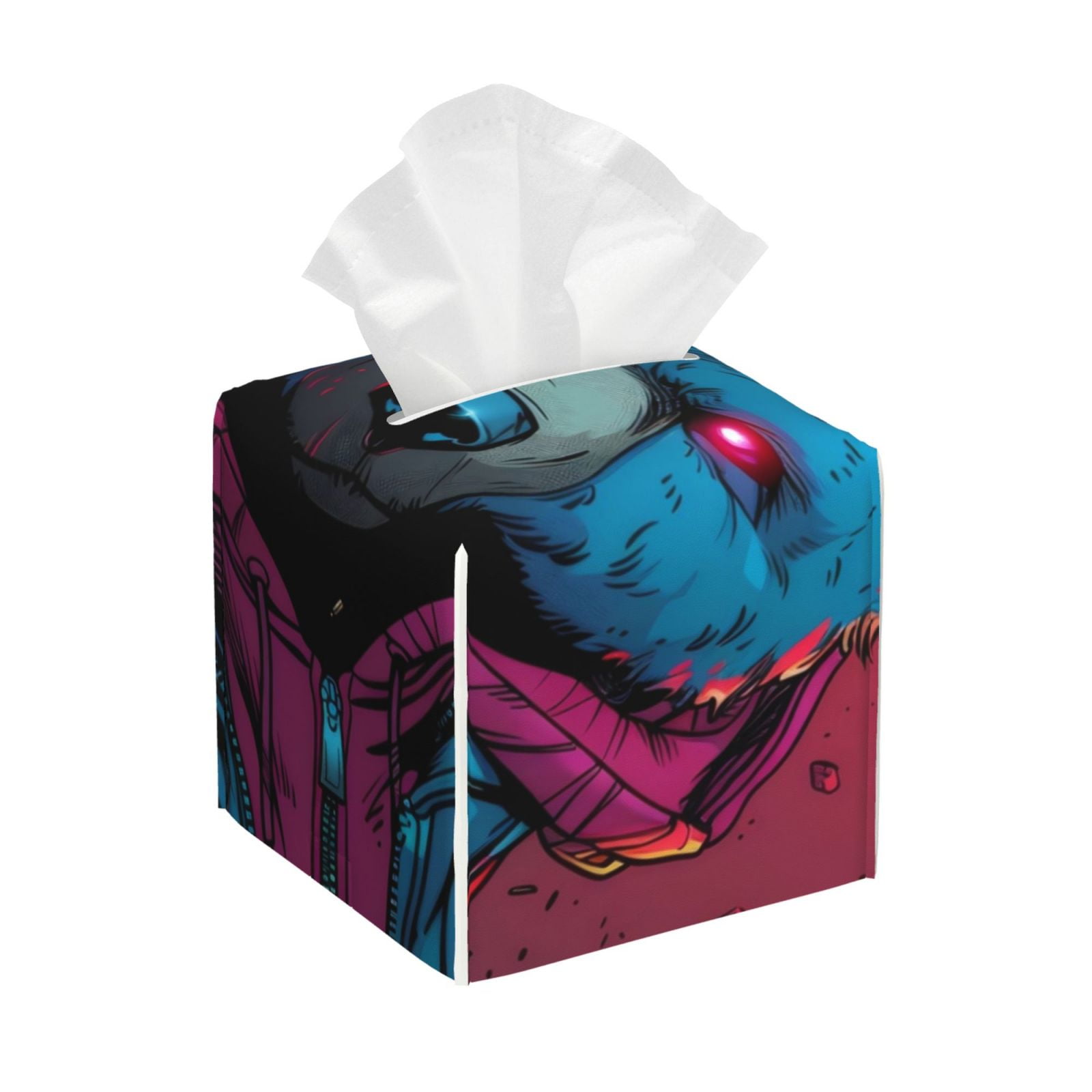 Gukieu Neon Cyberpunk Blue Bear Print Leather Tissue Box, PVC ...