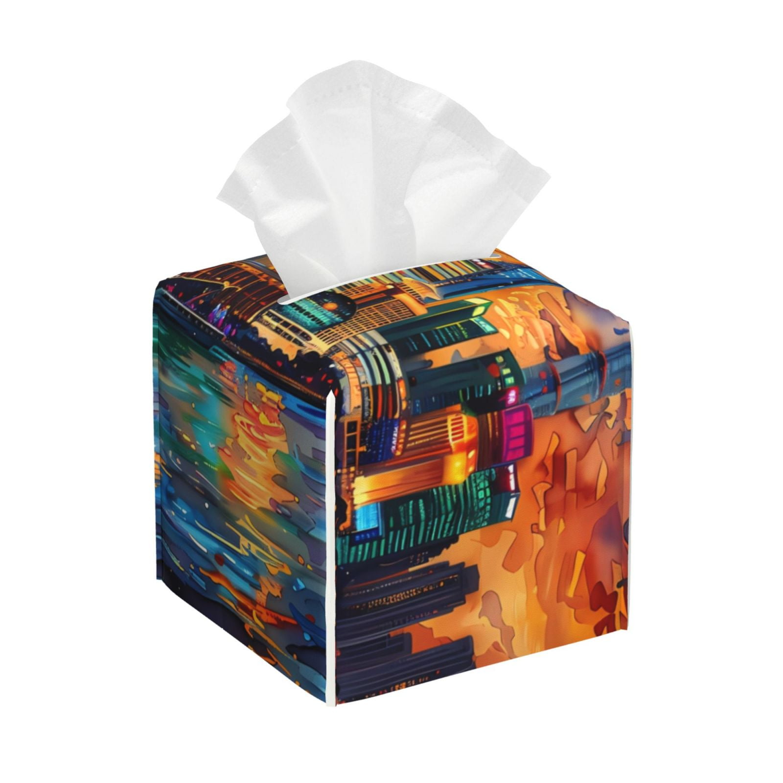 Gukieu Neon Shanghai Cityscape Night Print Leather Tissue Box, PVC ...