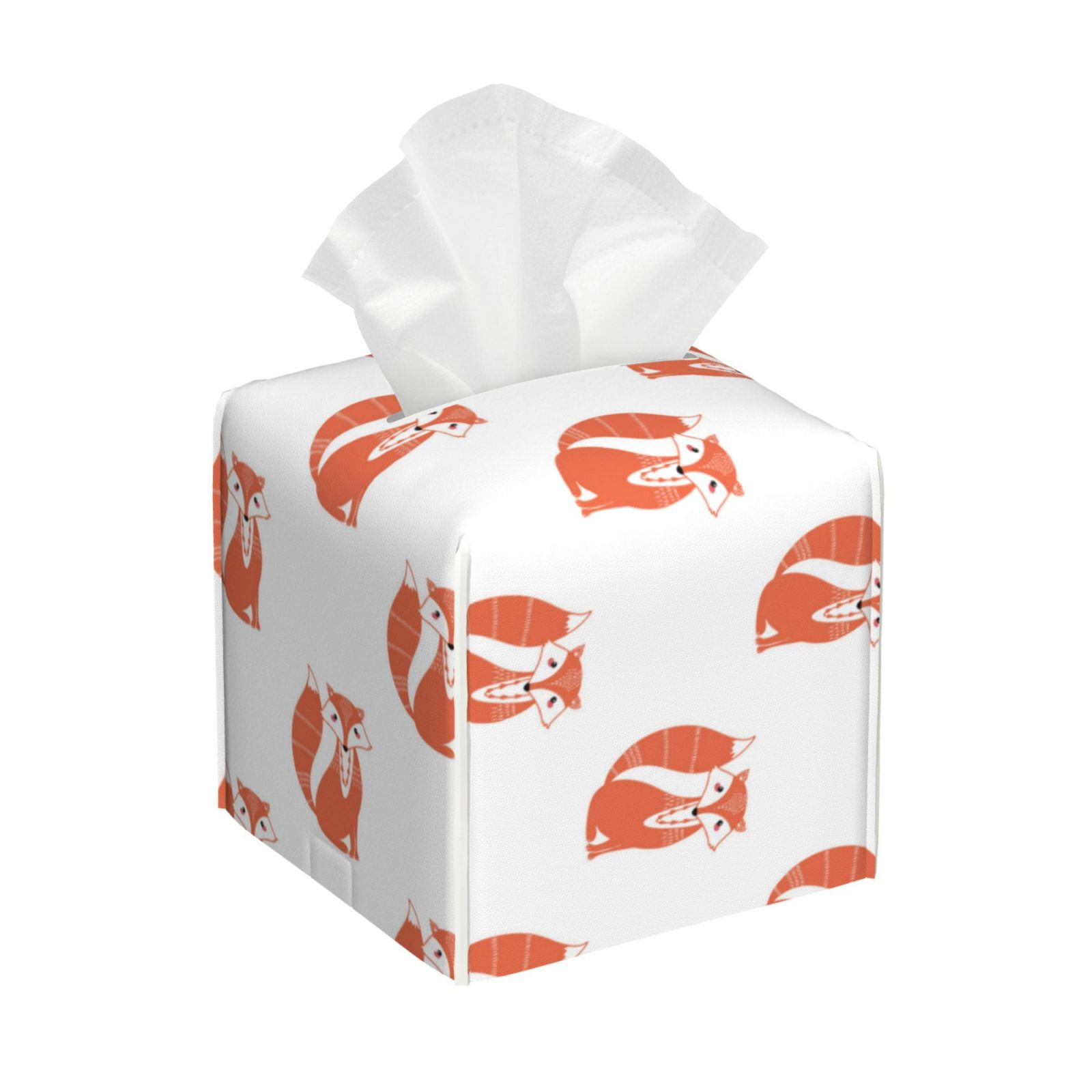 Gukieu Orange Fox Print Leather Tissue Box, PVC Waterproof Velcro ...