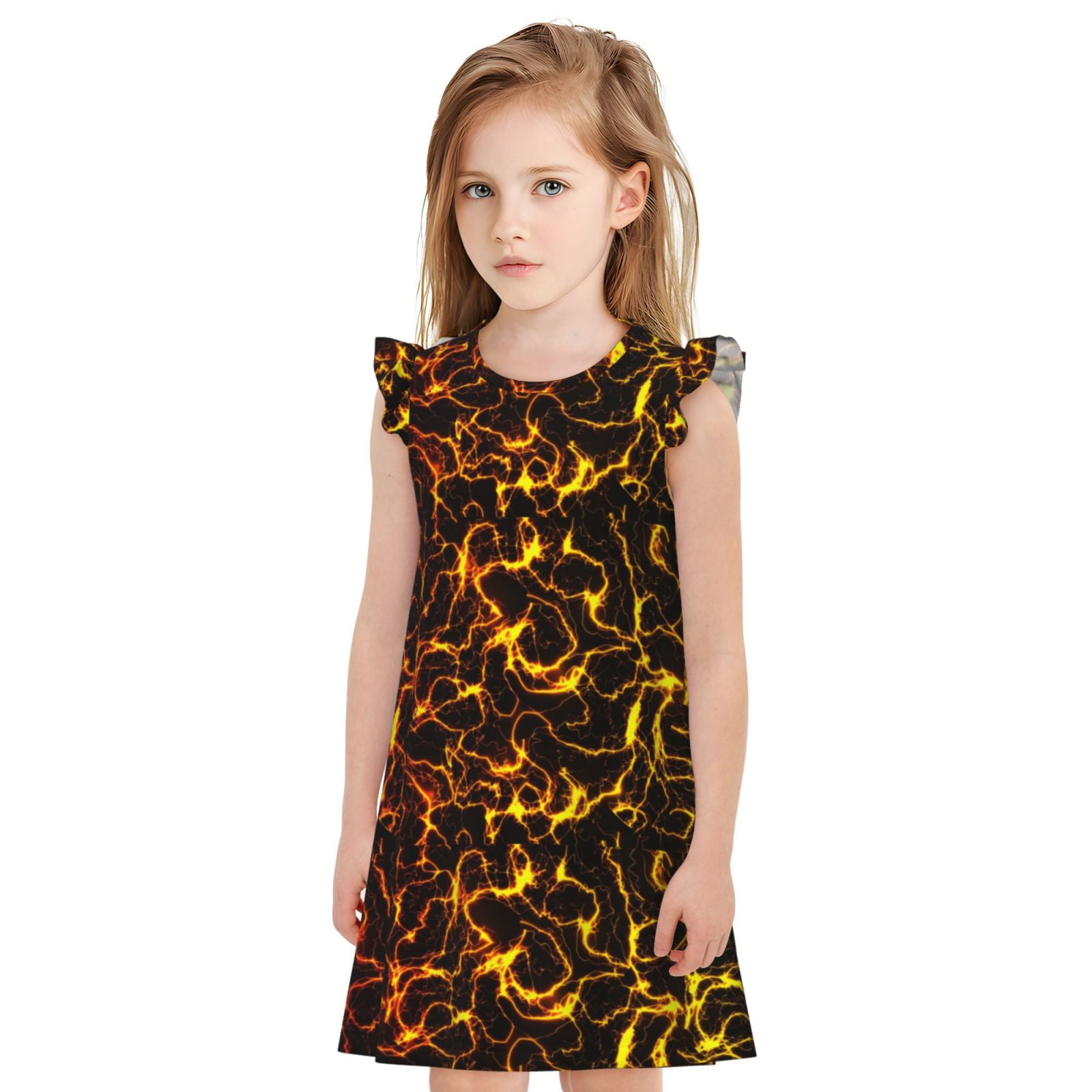Gukieu Orange Lightning Print Girls' Flying Sleeves Nightdress, Round ...