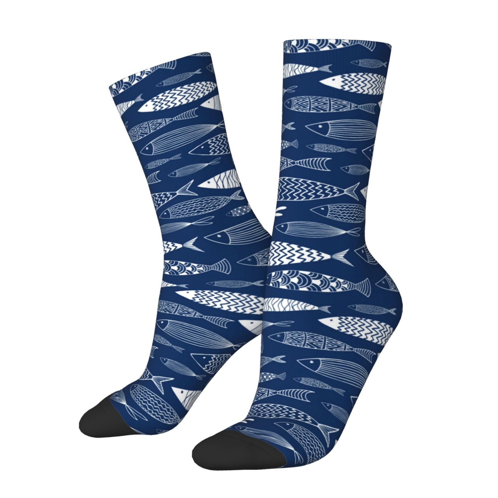 Gukieu Ornamental Fish Print Contrast Color Mid-calf Socks, Sweat ...