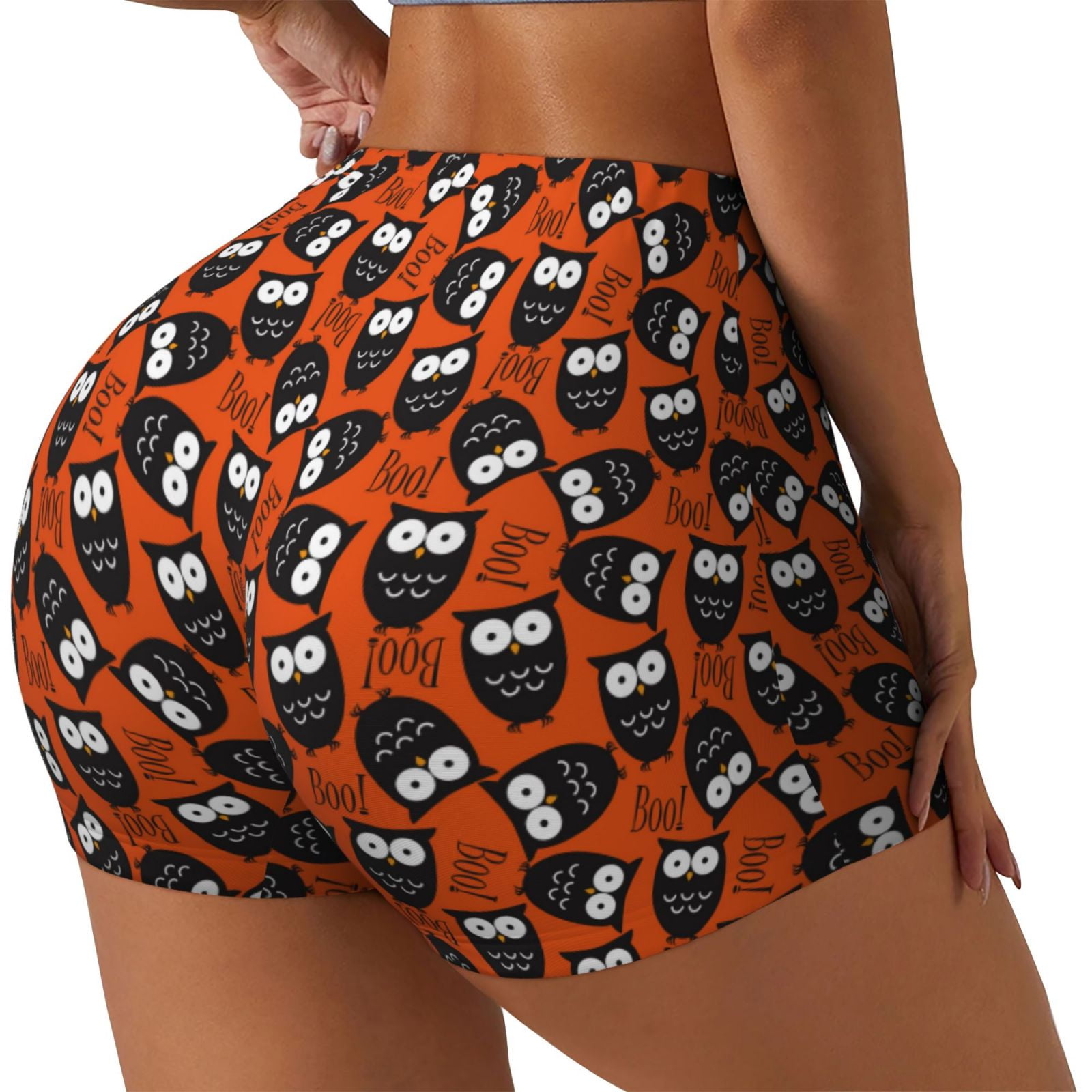 Gukieu Owls And Boo Print Women's Sports Shorts, Elastic Waist High ...