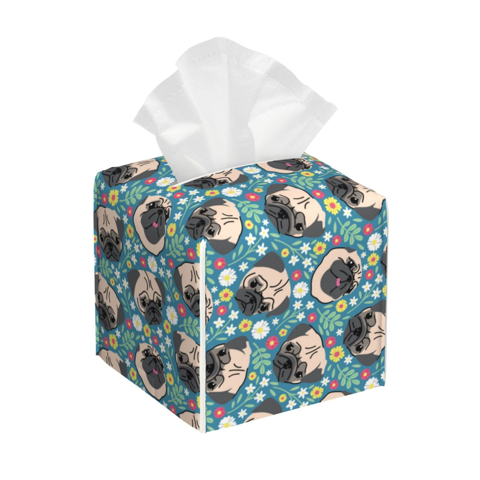 Gukieu PUG HEAD And Flower Print Leather Tissue Box, PVC Waterproof ...