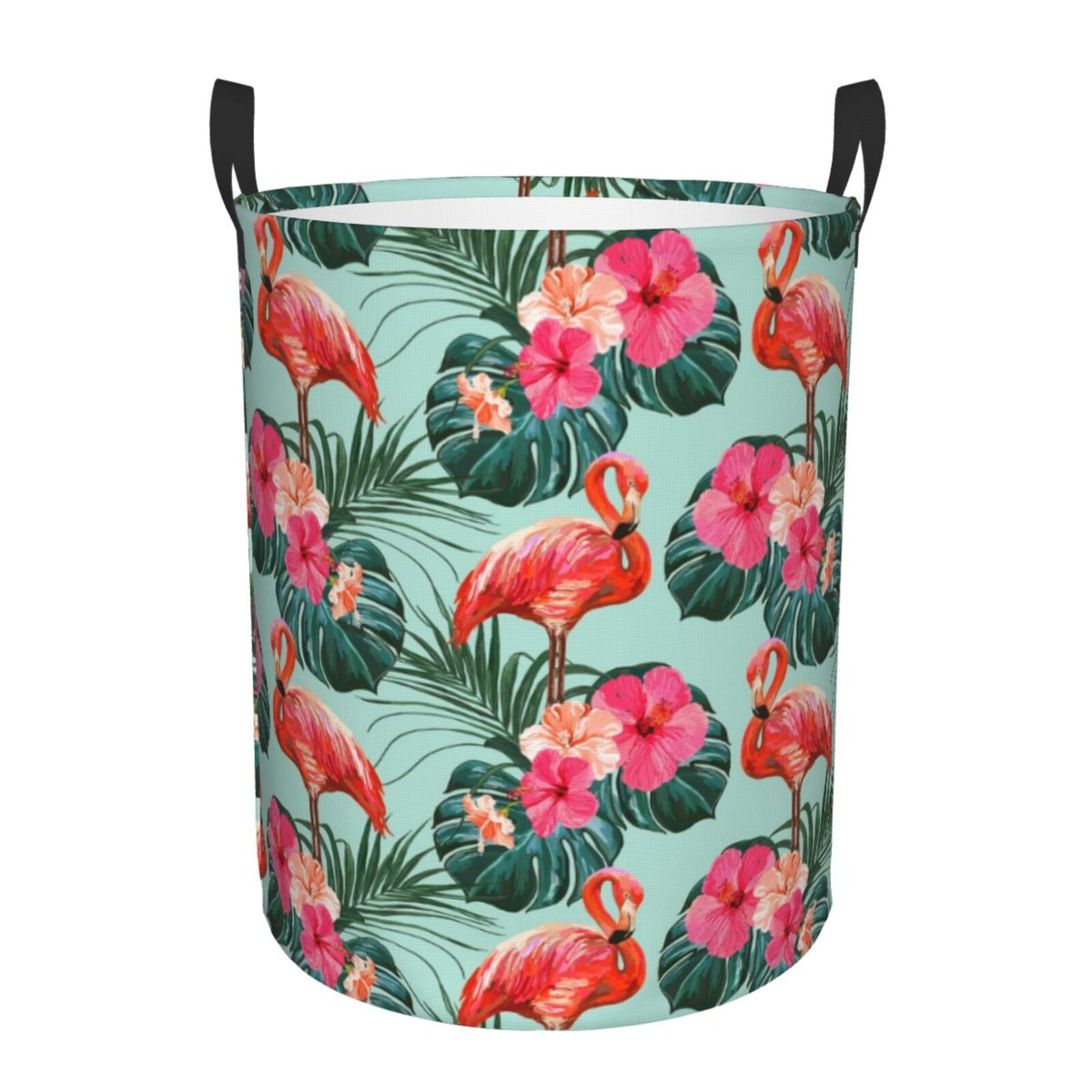 Gukieu Palm Leaves Flamingo Print Round Dirty Clothes Bag, Waterproof ...