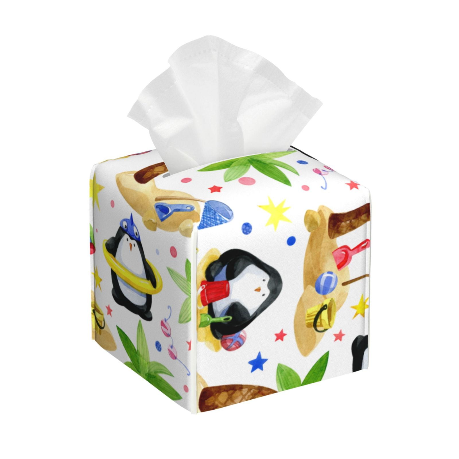 Gukieu Penguins On The Beach Print Leather Tissue Box, PVC Waterproof ...
